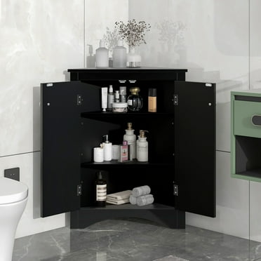 Corner Cabinet Bathroom Storage Cabinet with Adjustable Shelves, Floor ...
