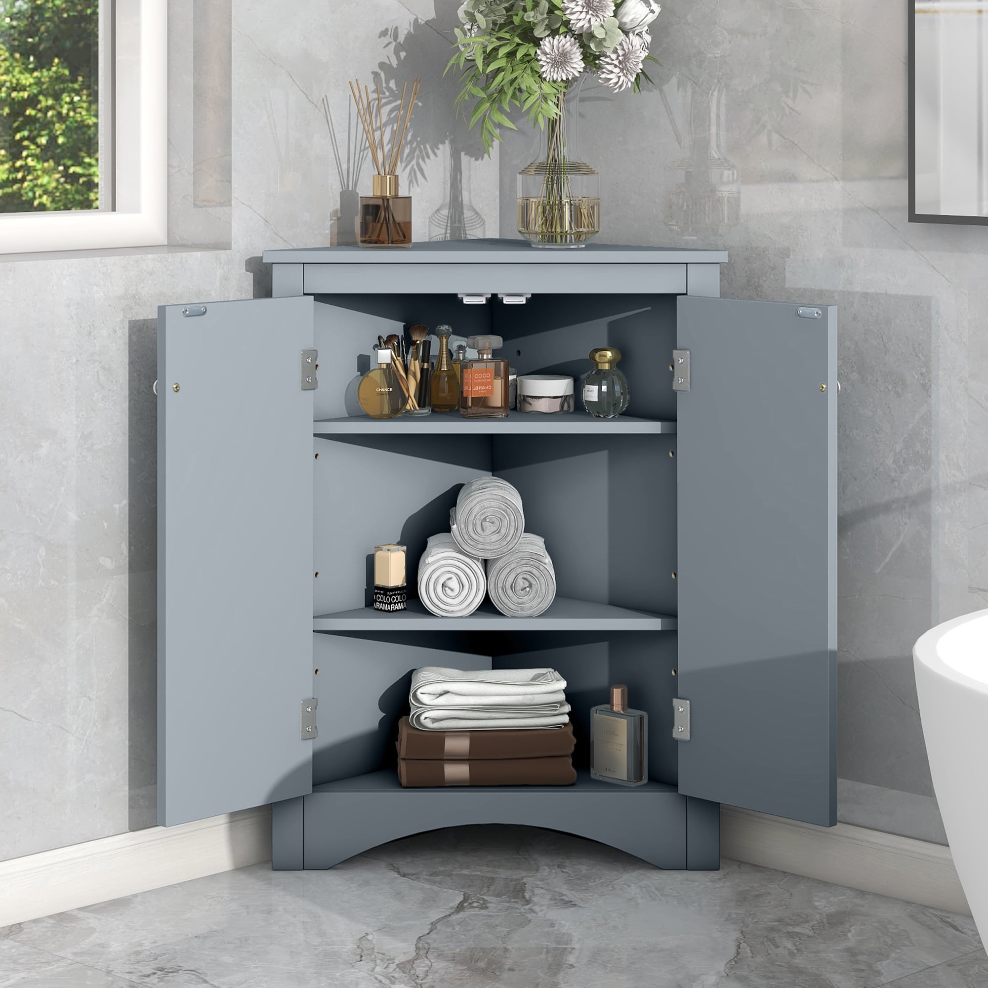 Triangle Bathroom Storage Cabinet, Freestanding Floor Cabinet with ...