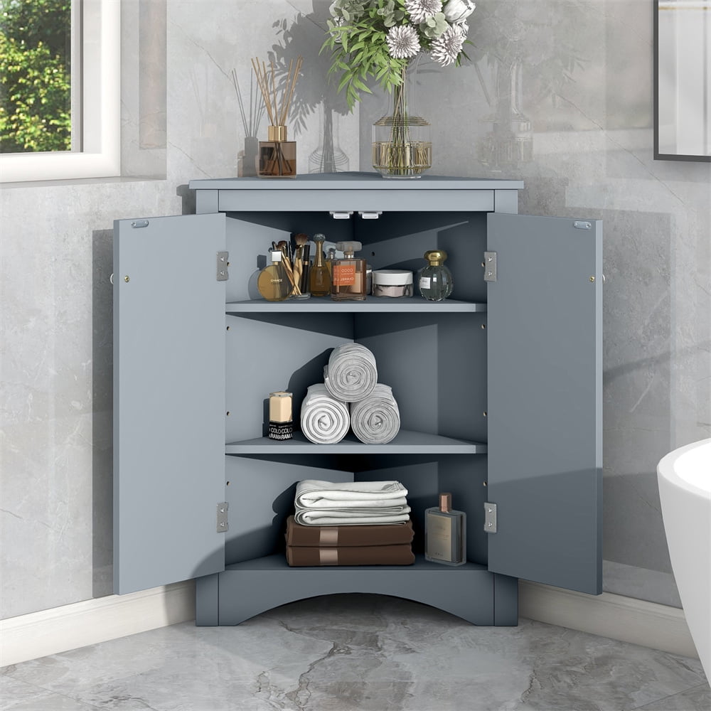 Triangle Bathroom Storage Cabinet, Wooden Corner Freestanding Floor ...