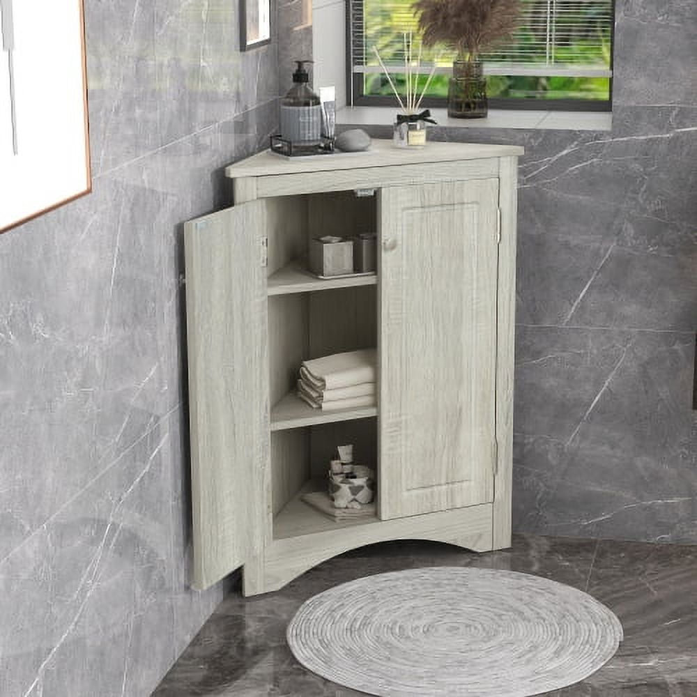 ARCTICSCORPION Triangle Bathroom Storage Cabinet, Oak, 2 Doors ...
