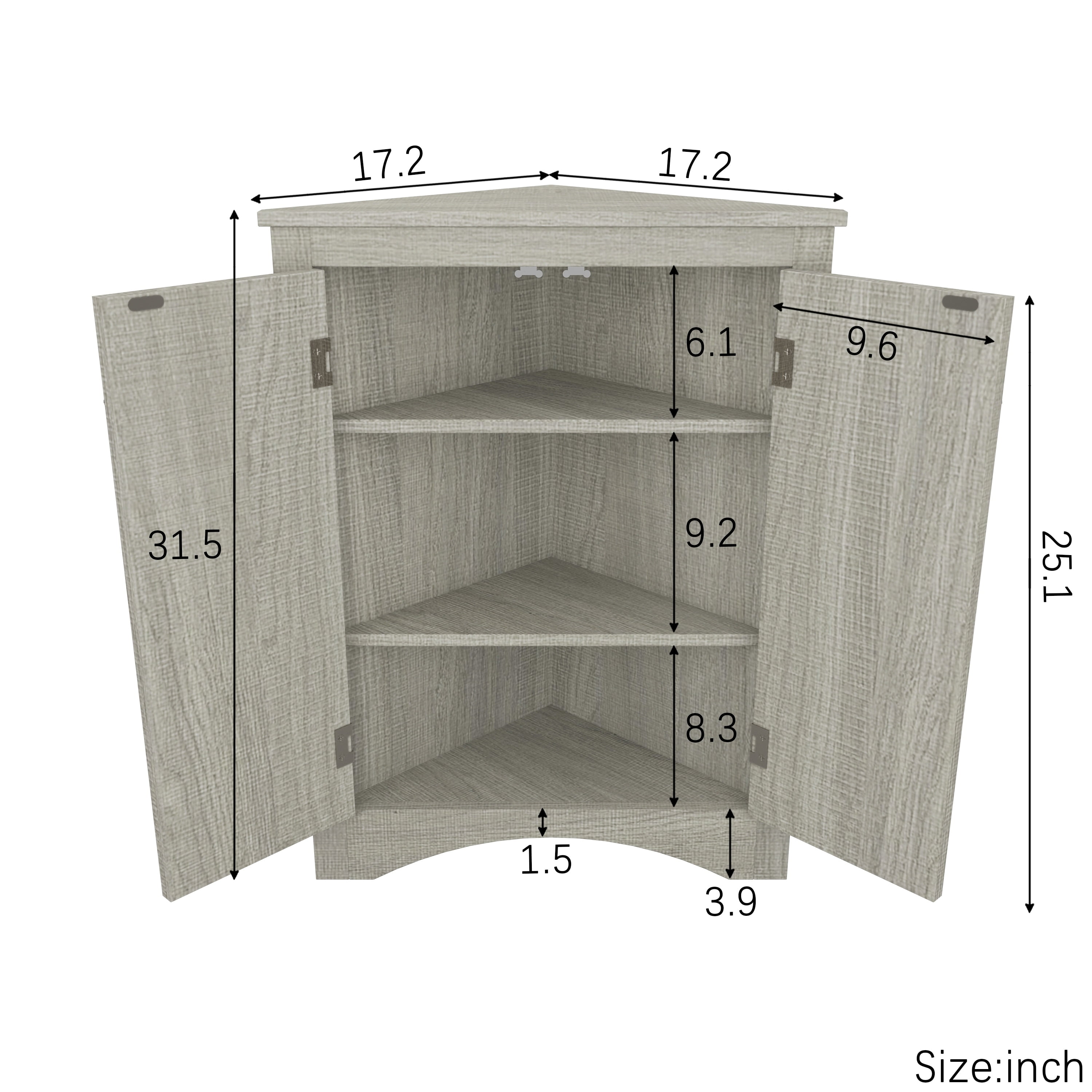 Triangle Bathroom Storage Cabinet with Adjustable Shelves Oak - Walmart.com