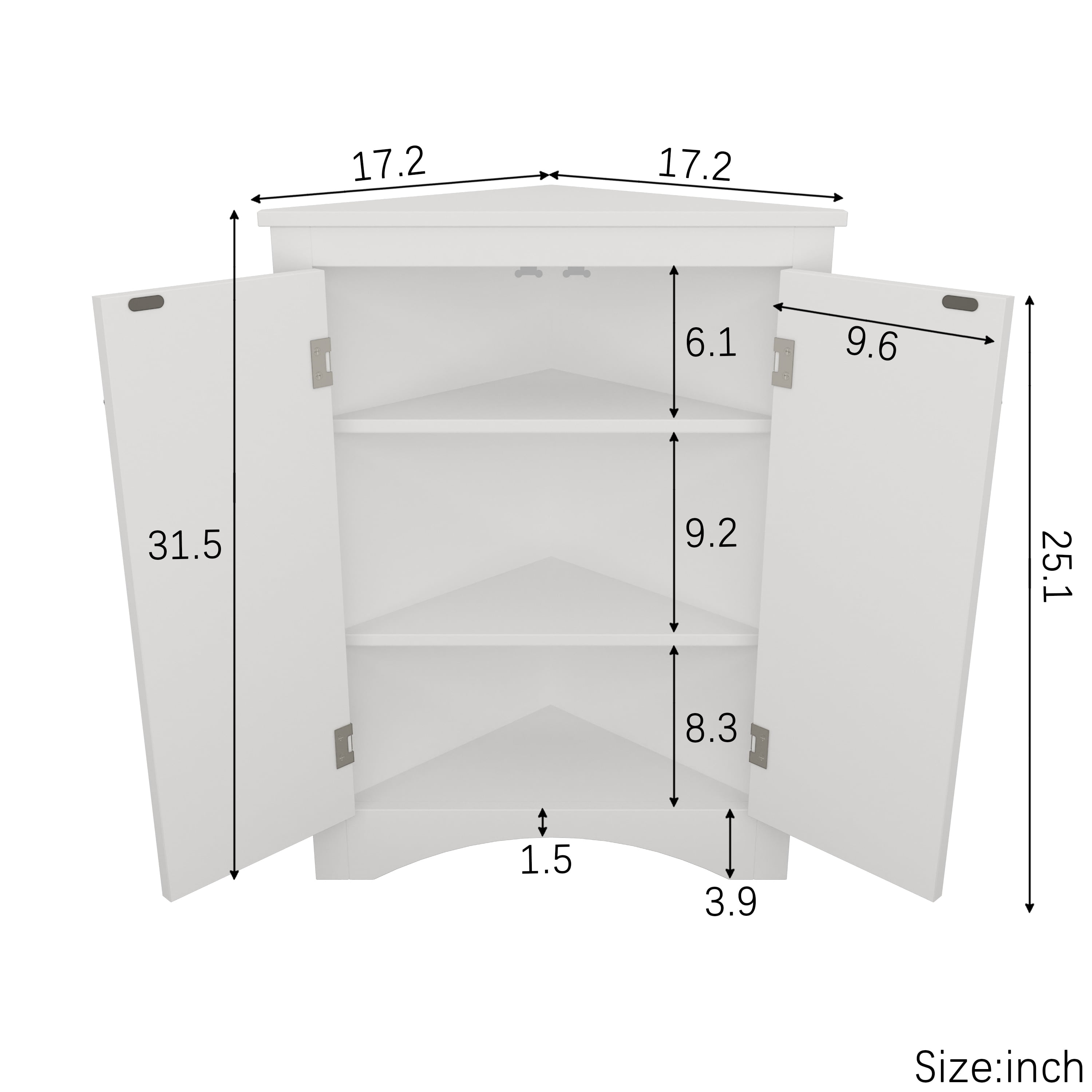 Triangle Bathroom Storage Cabinet with Adjustable Shelves White ...