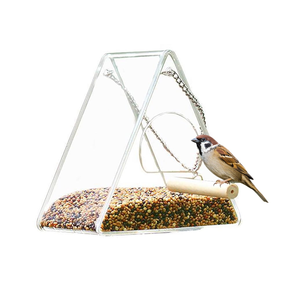 Triangle Bird Food Box Semi Closed Bird Feeder Transparent Bird Feeder ...