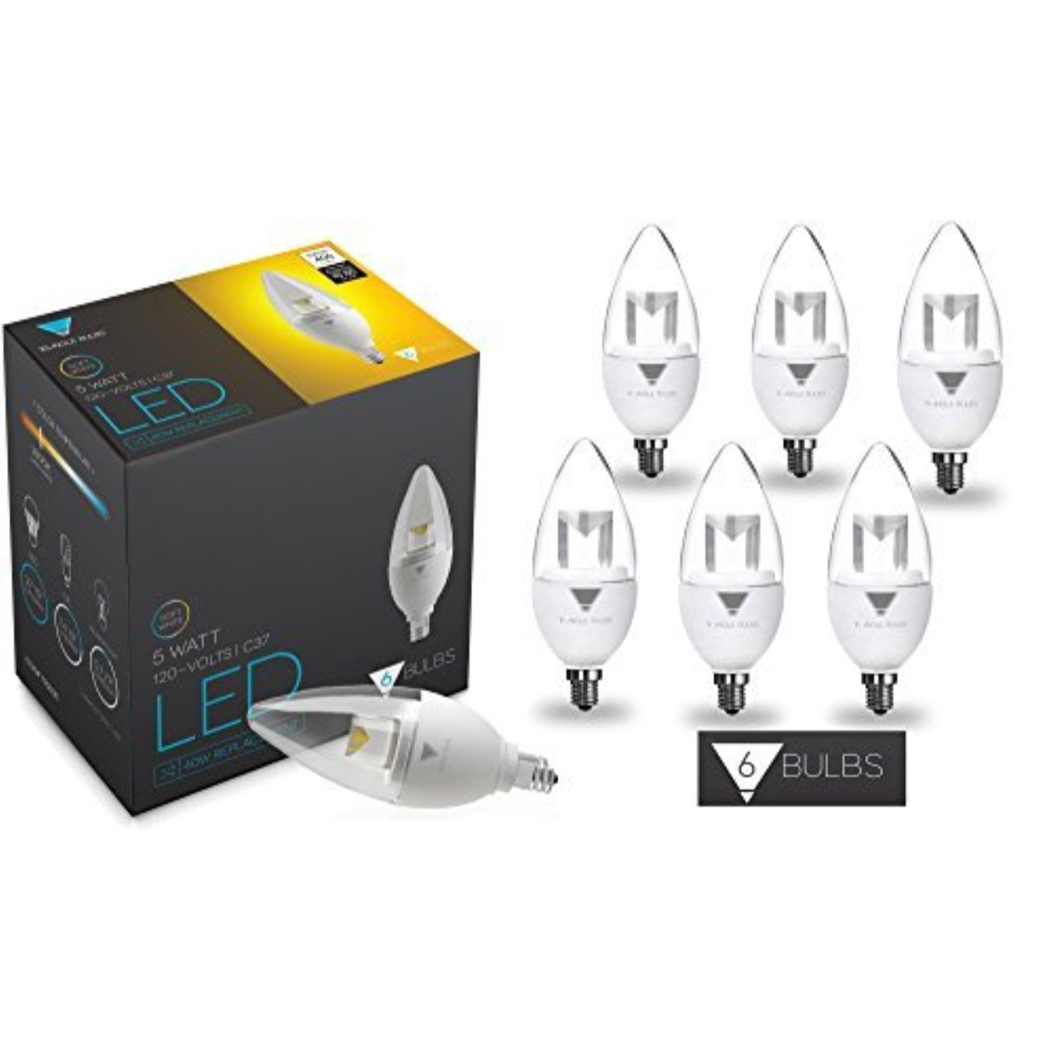 triangle bulbs 6-pack, 5w led dimmable e12 candelabra (40 watt ...