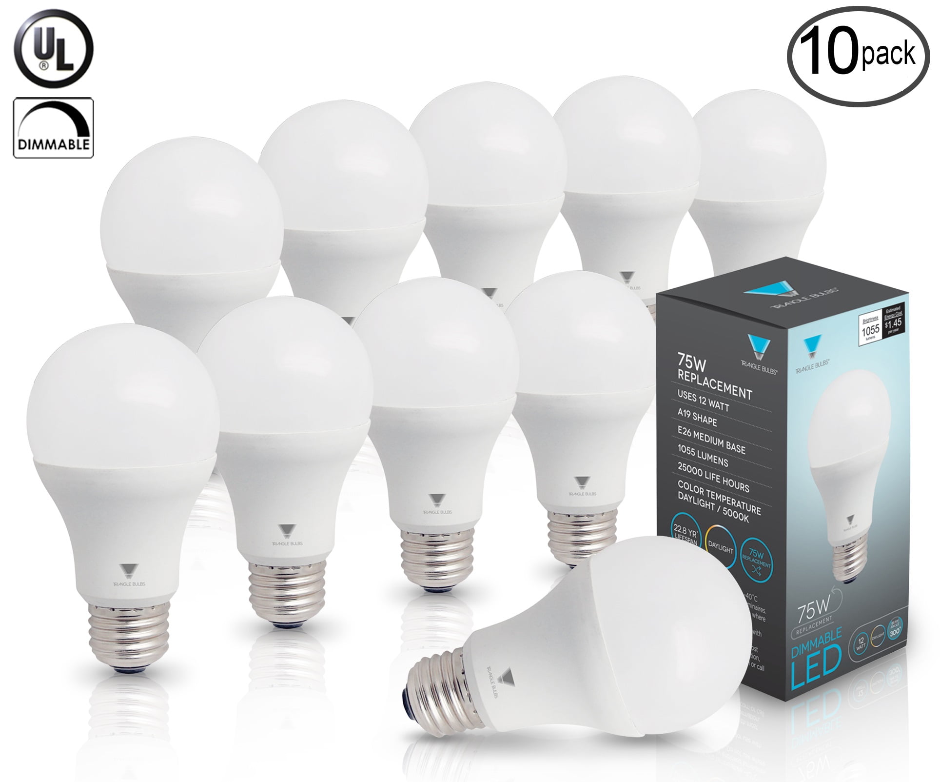 Triangle Bulbs LED Light Bulbs (10 Pack) LED Dimmable, 1055 Lumens ...