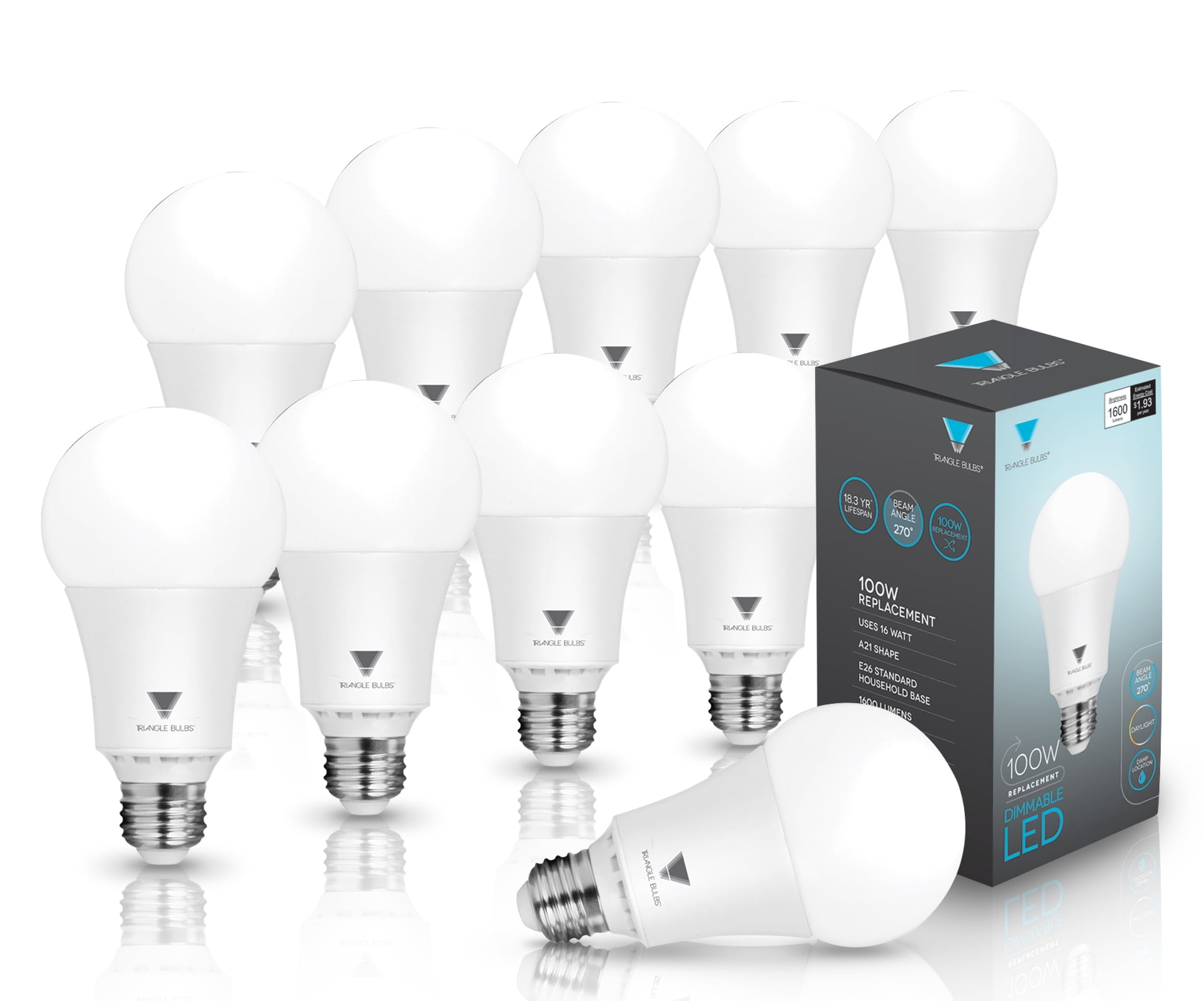 Triangle Bulbs LED Light Bulbs (Pack of 10) LED Dimmable 16 Watt A21 ...