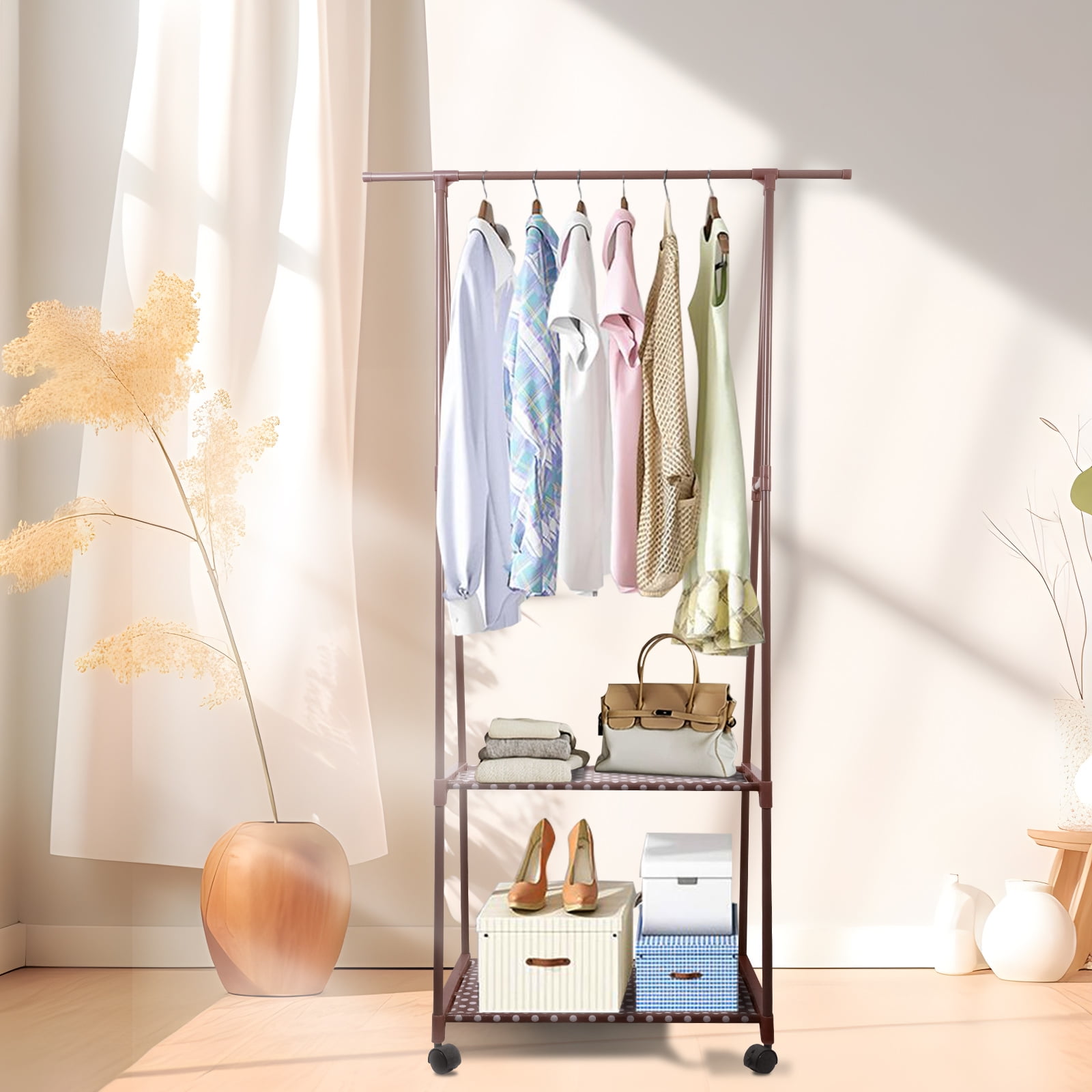 Triangle Clothes Rack, Clothes Rack on Wheels, Garment Rack with 2-Tier ...