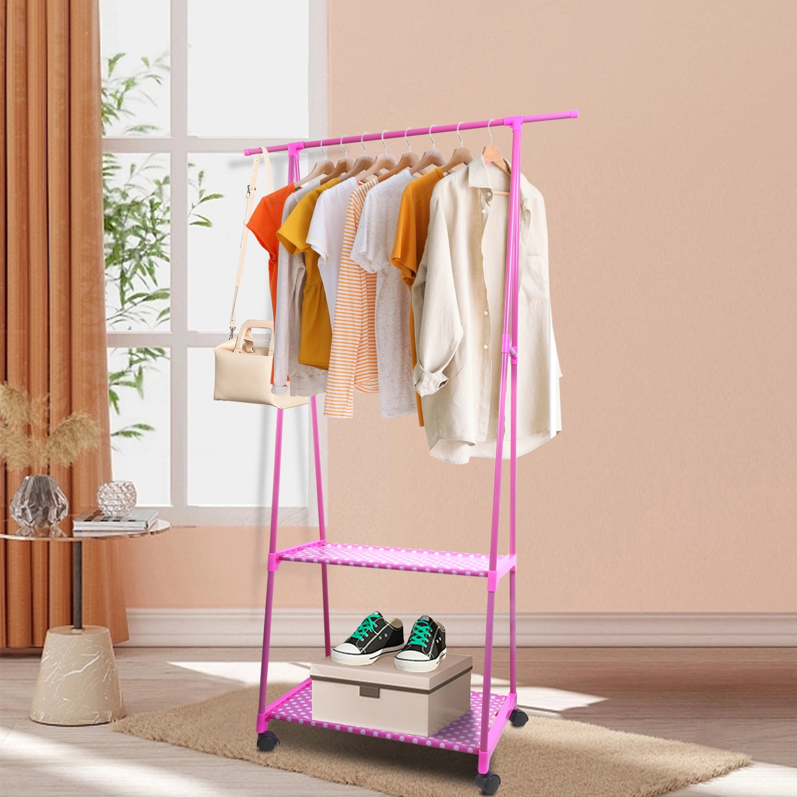 ALSO GO Portable And Lockable Clothes Rack Clothing Storage, Pink ...