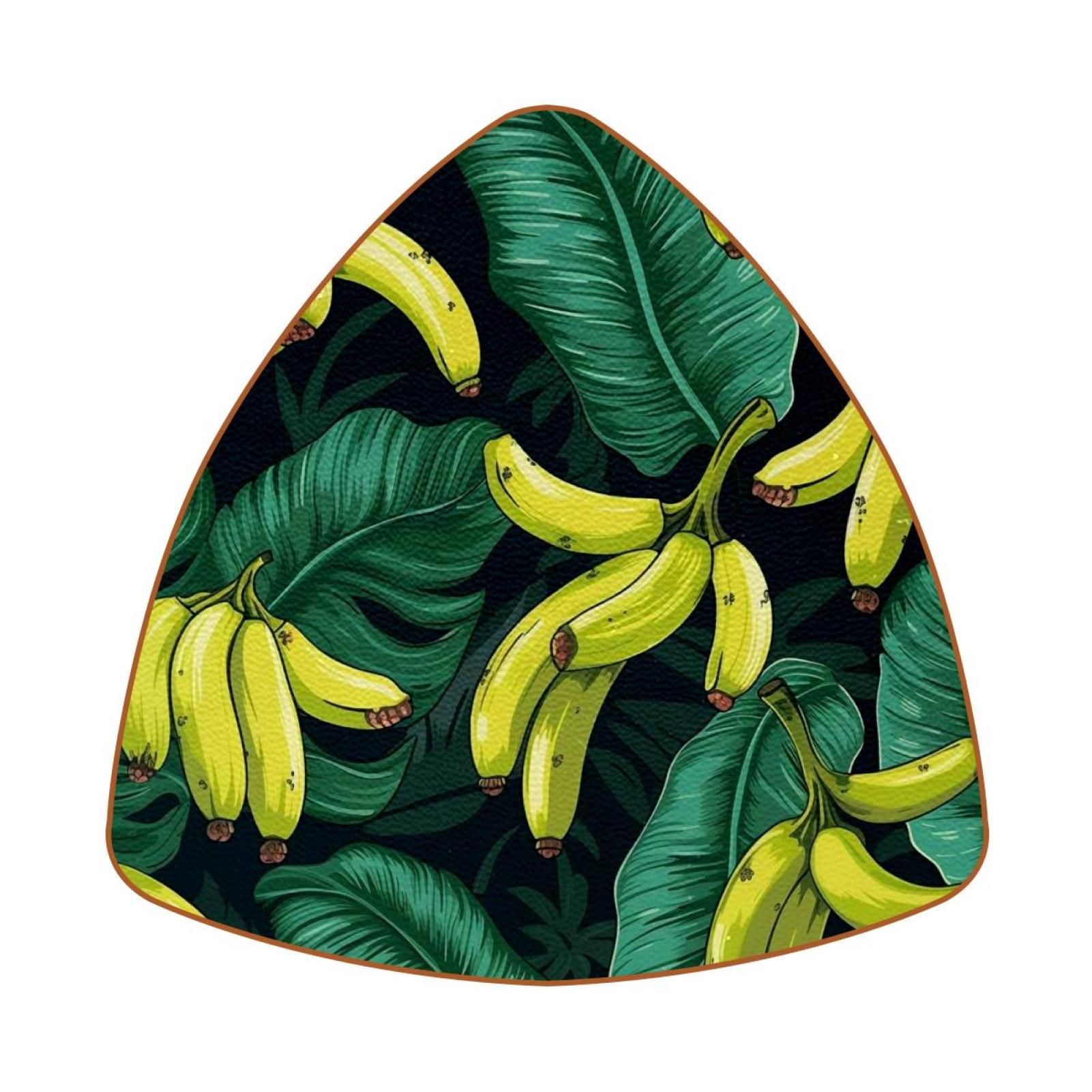 Triangle Coasters for Drinks Banana Fruit and Leave Print Leather Mug ...