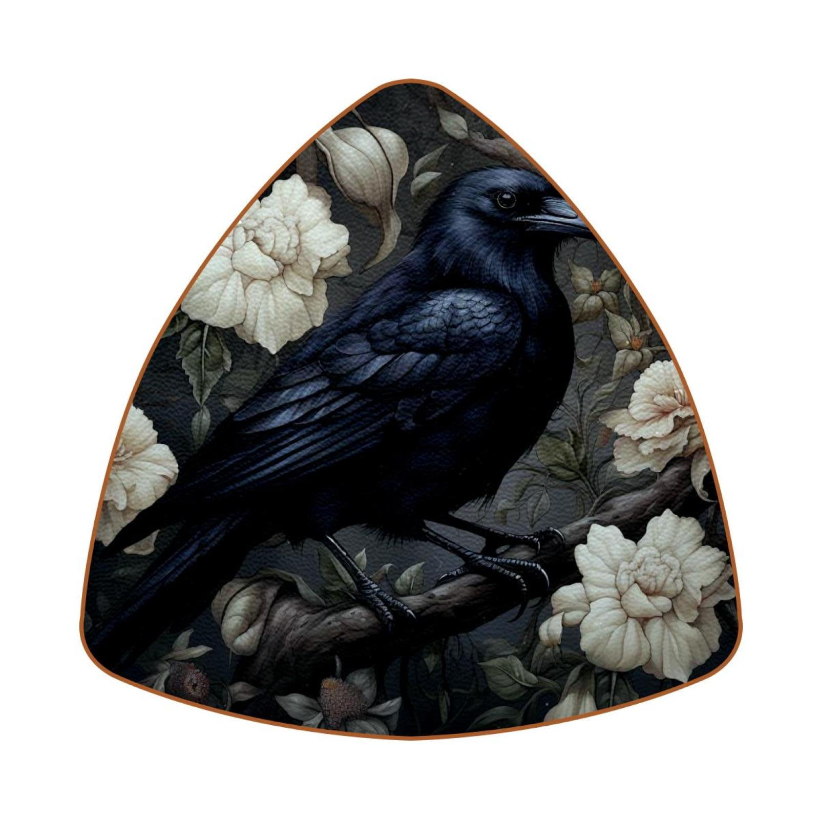 Triangle Coasters for Drinks Black Crow Print Leather Mug Cup Pad Mat ...