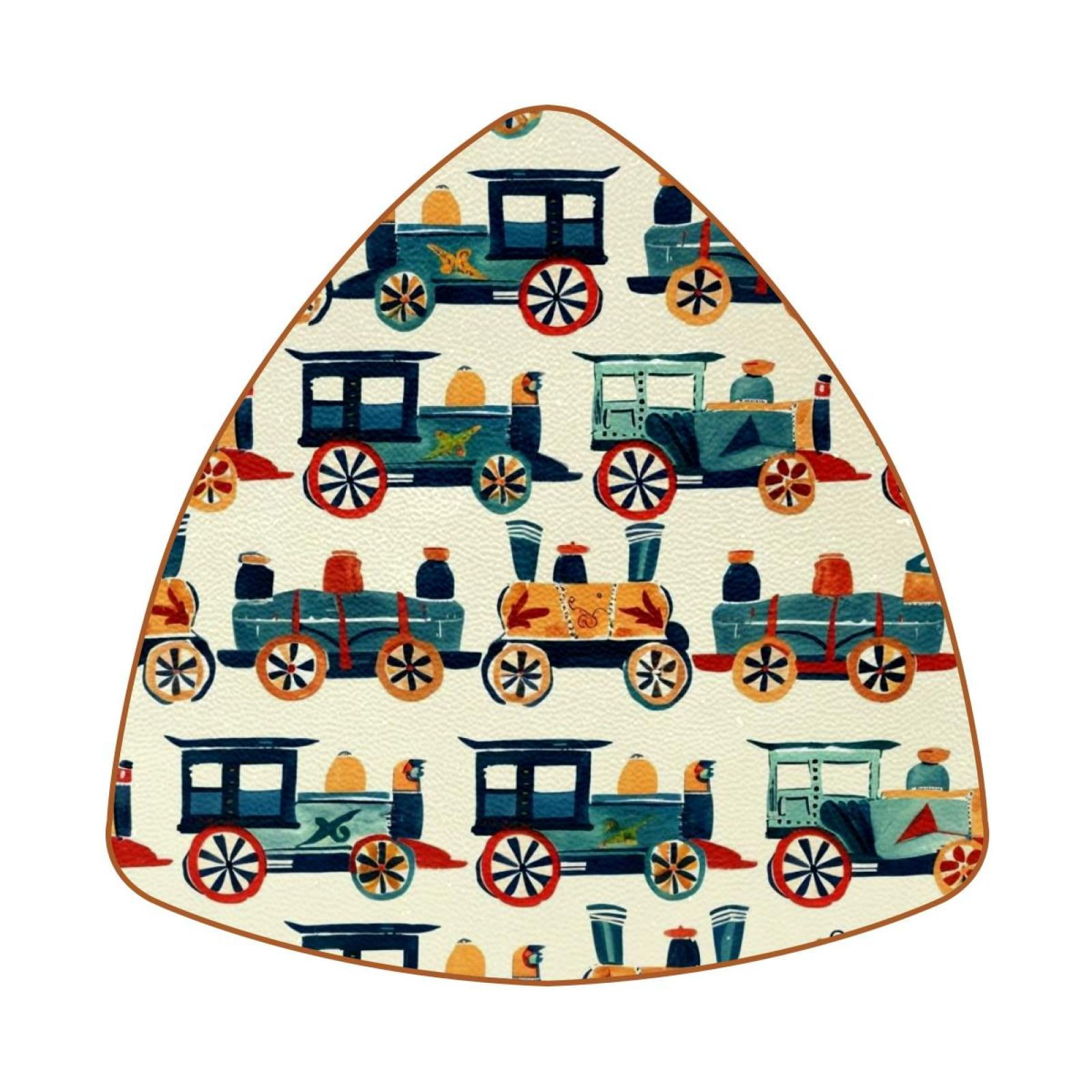 Triangle Coasters for Drinks Cartoon Train Print Leather Mug Cup Pad ...