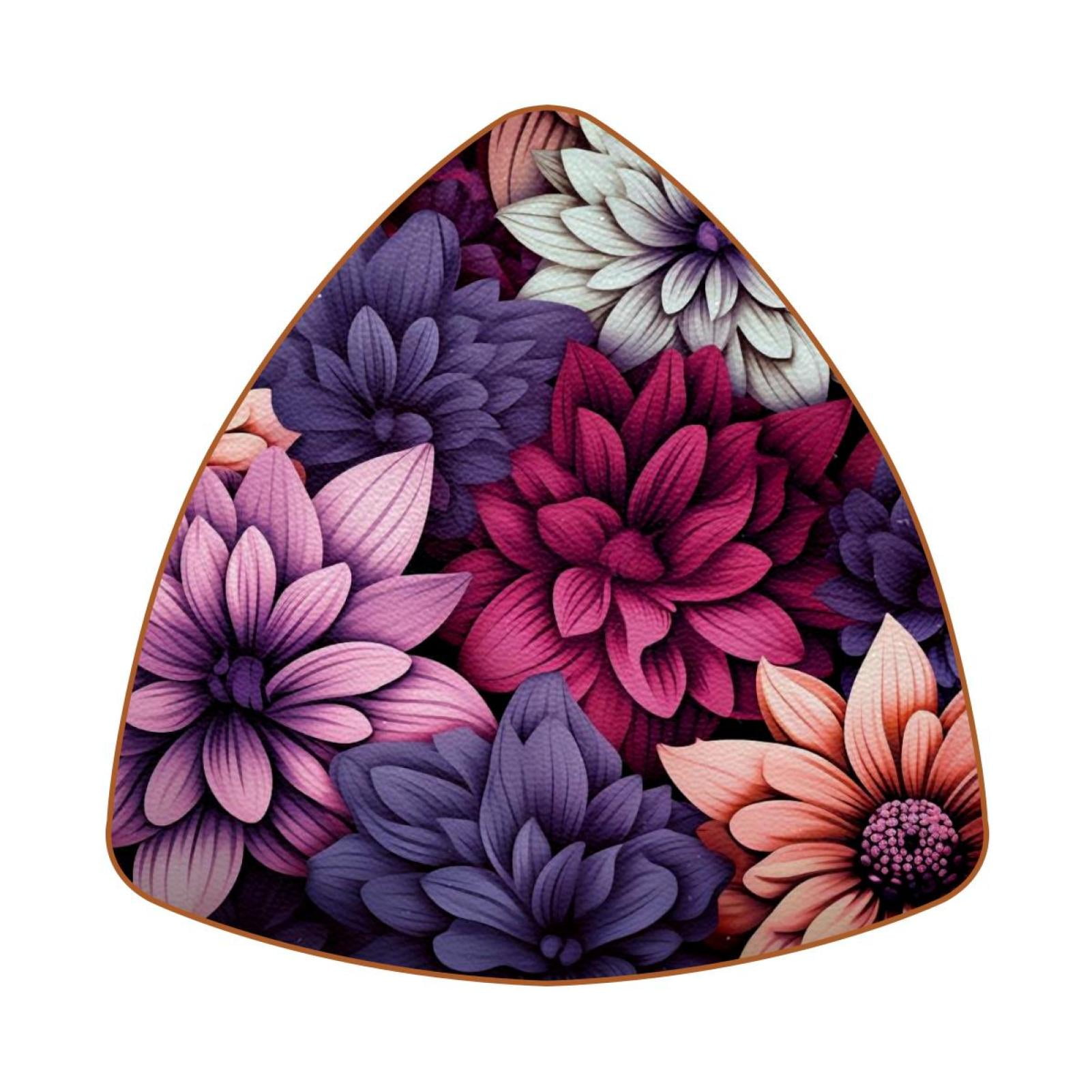 Triangle Coasters for Drinks Colorful Flower Petals Print Leather Mug ...