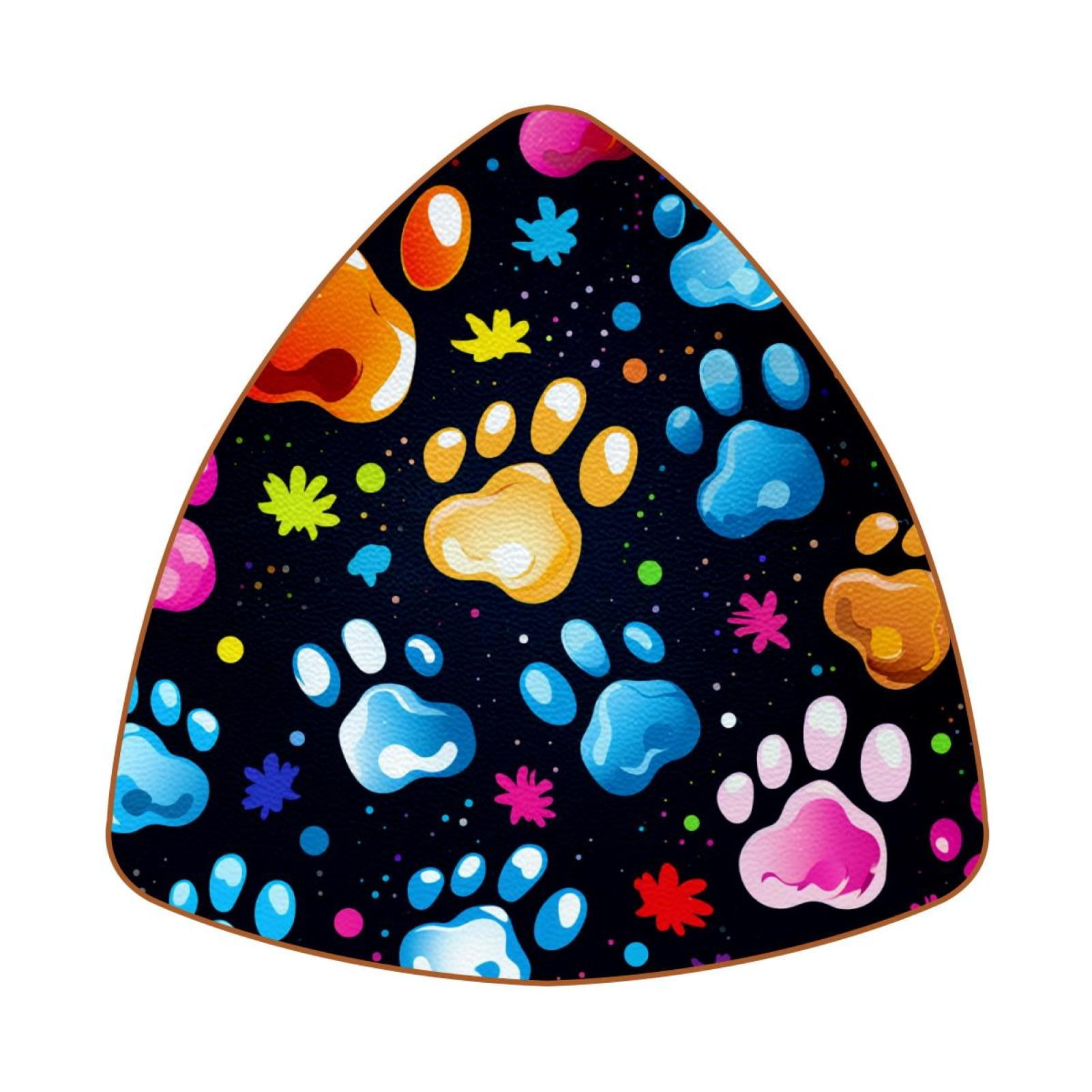 Triangle Coasters for Drinks Colorful Paw Footprints Print Leather Mug ...