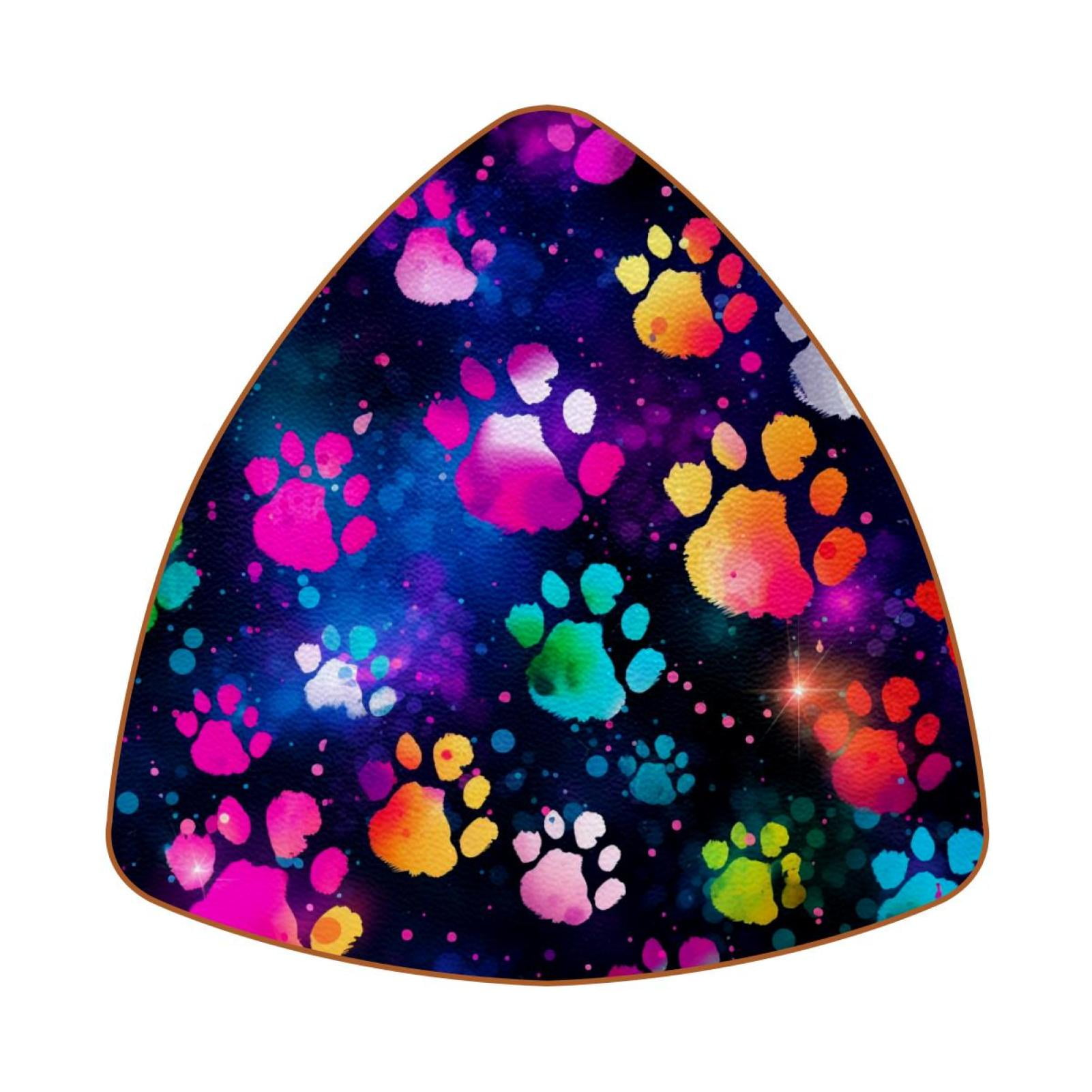 Triangle Coasters for Drinks Colorful Paw Footprints Print Leather Mug ...