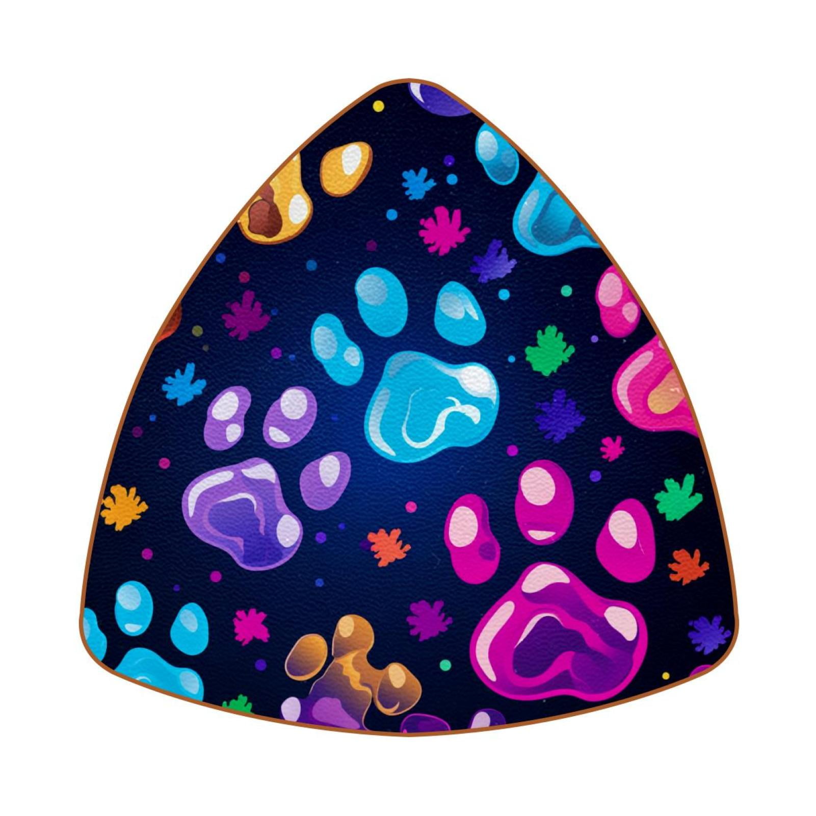 Triangle Coasters for Drinks Colorful Paw Footprints Print Leather Mug ...
