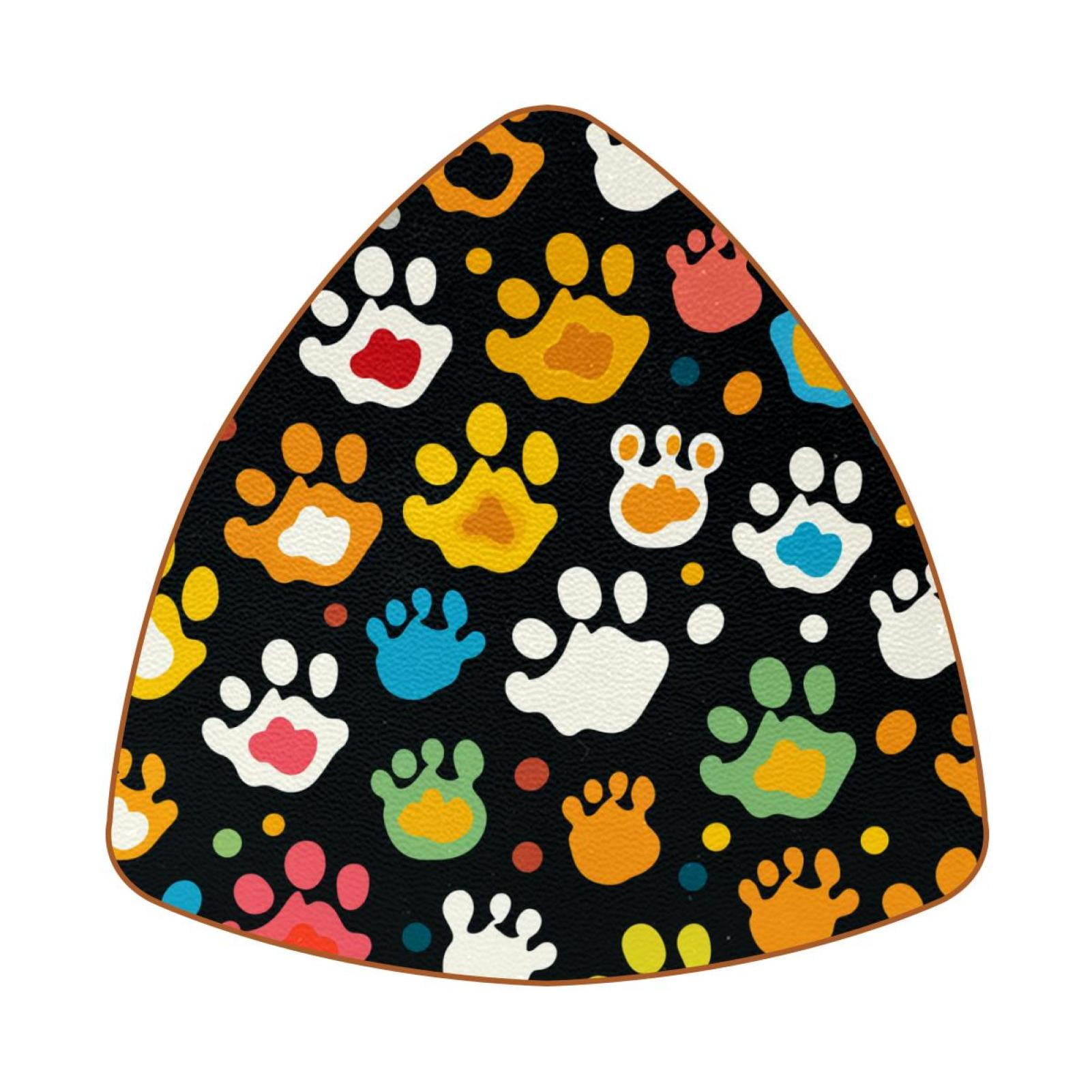 Triangle Coasters for Drinks Colorful Paw Footprints Print Leather Mug ...
