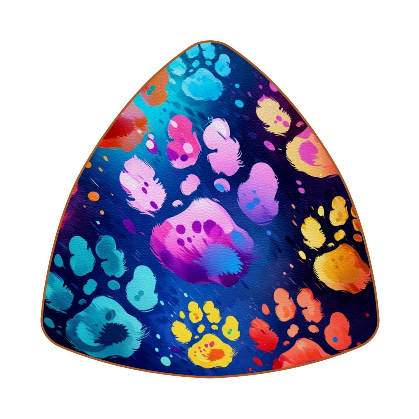 Triangle Coasters for Drinks Colorful Paw Footprints Print Leather Mug ...