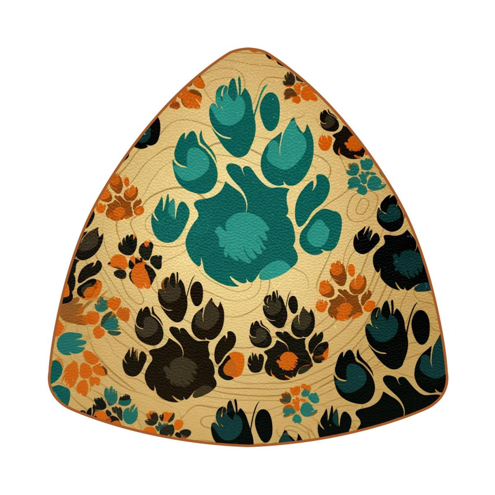 Triangle Coasters for Drinks Colorful Paw Footprints Print Leather Mug ...