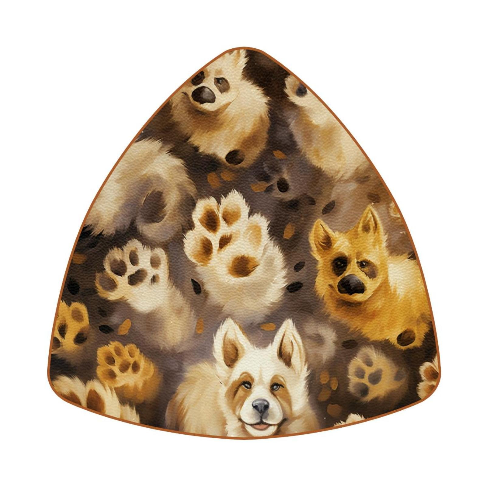Triangle Coasters for Drinks Dogs and Paw Footprints Print Leather Mug ...