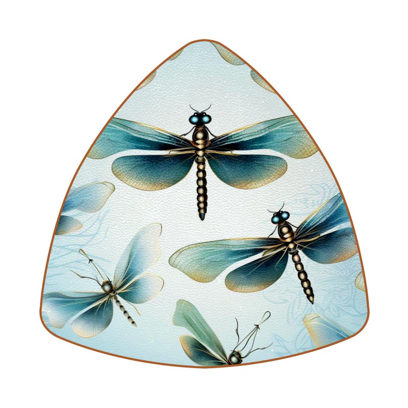 Triangle Coasters for Drinks Dragonfly Print Leather Mug Cup Pad Mat ...