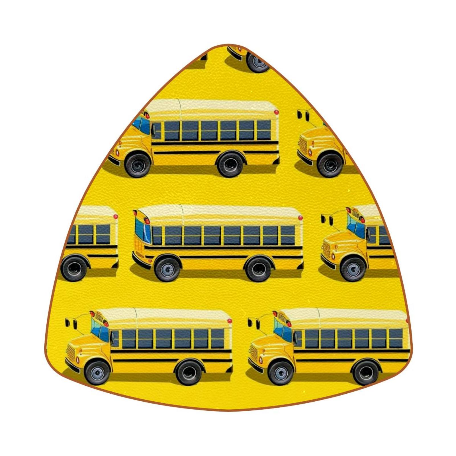 Triangle Coasters for Drinks Row of School Bus Print Leather Mug Cup ...