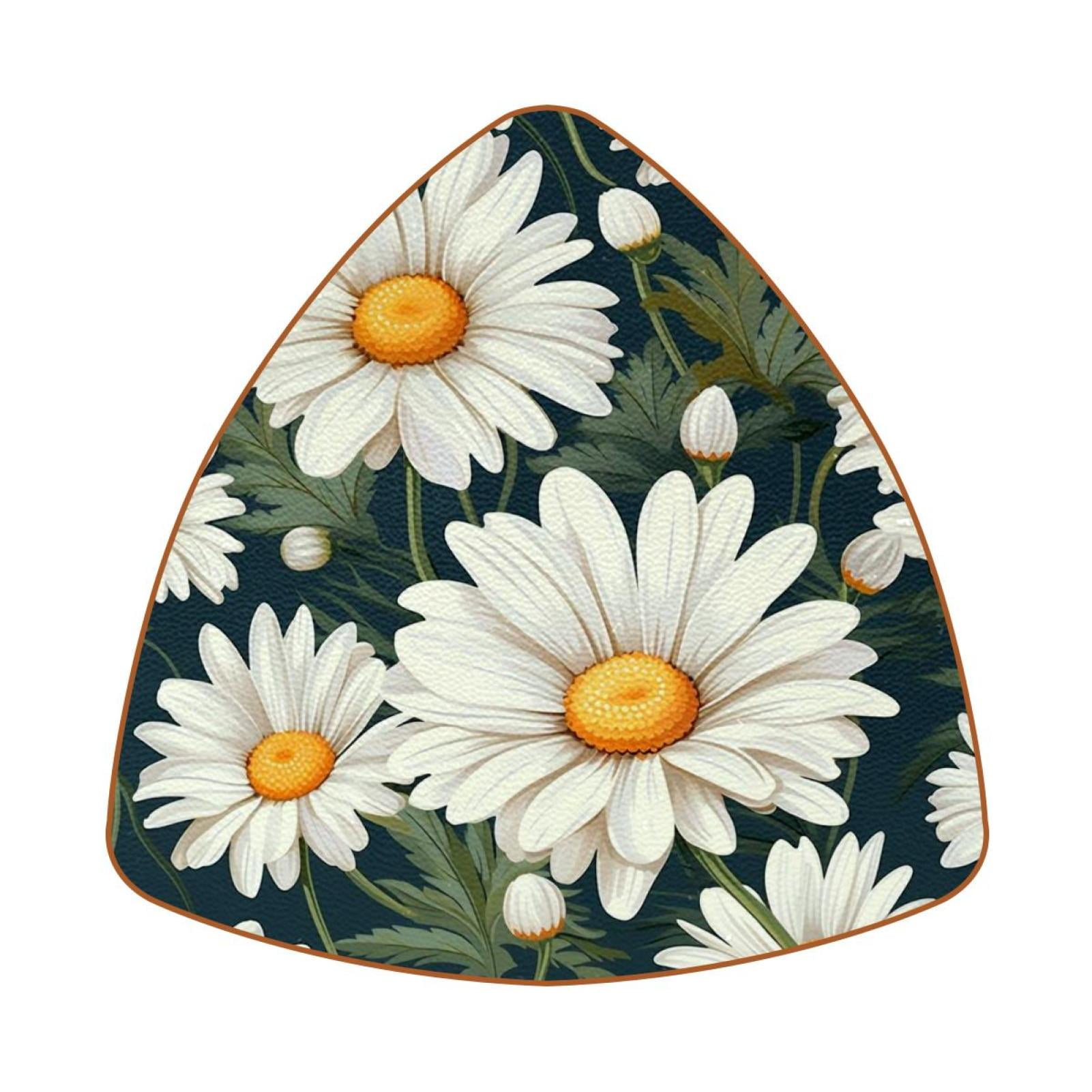 Triangle Coasters for Drinks White Daisy Flowers Print Leather Mug Cup ...