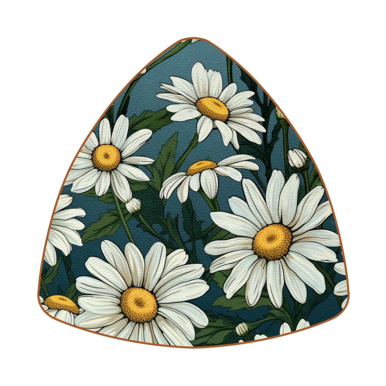 Triangle Coasters for Drinks White Daisy Flowers Print Leather Mug Cup ...