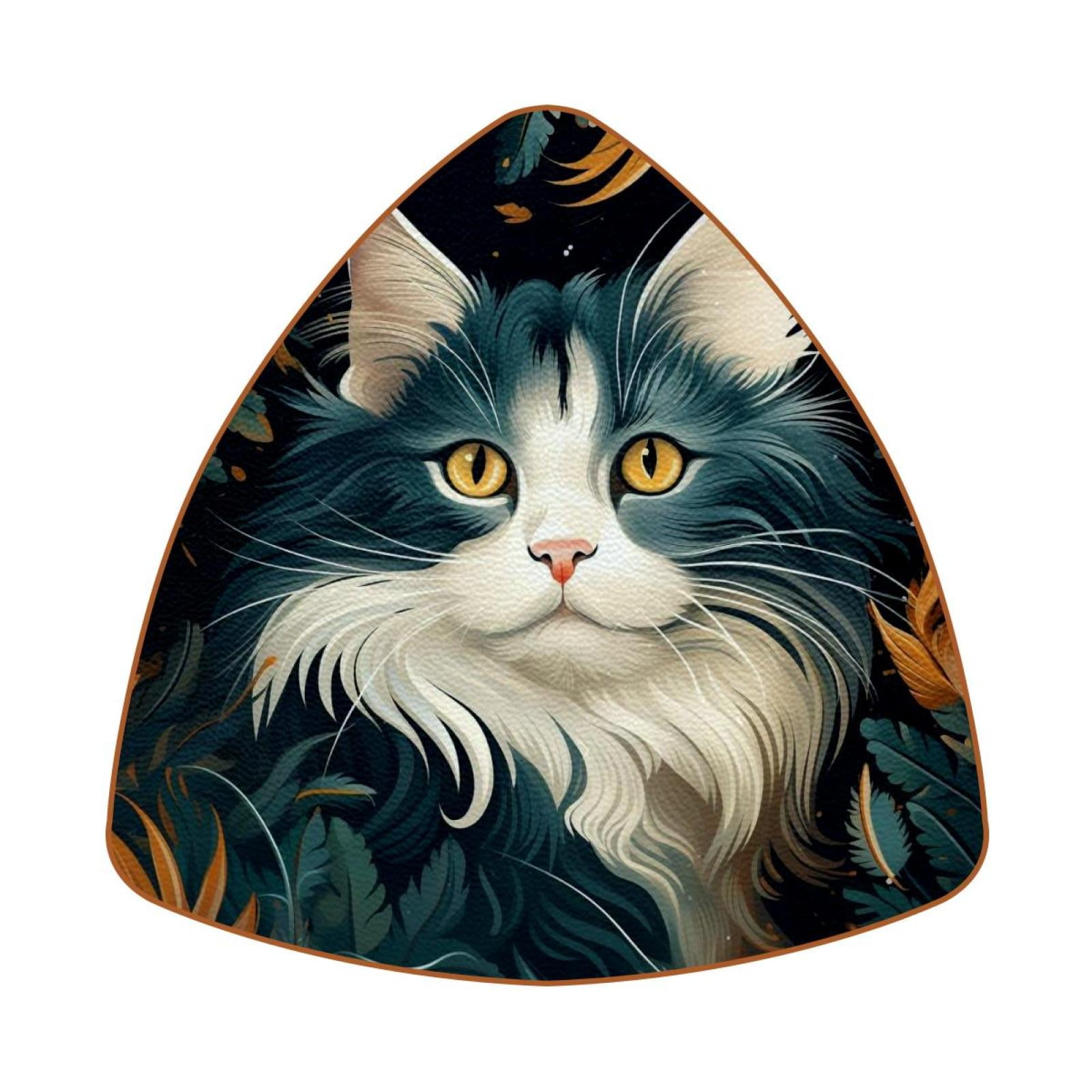 Triangle Coasters for Drinks Yellow Eye Cat Print Leather Mug Cup Pad ...