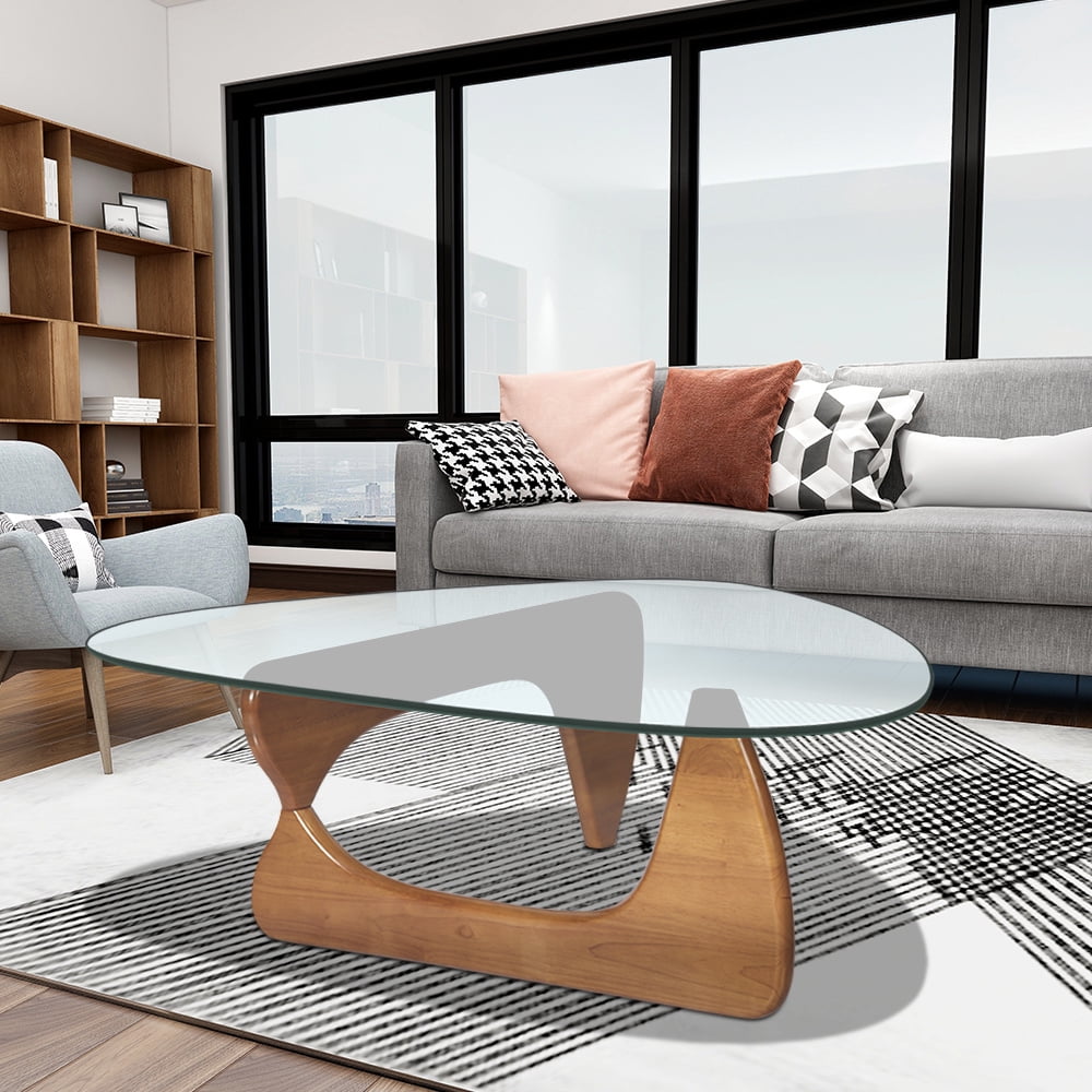 Triangle Coffee Table, Modern Accent Cocktail Table with Clear Glass ...