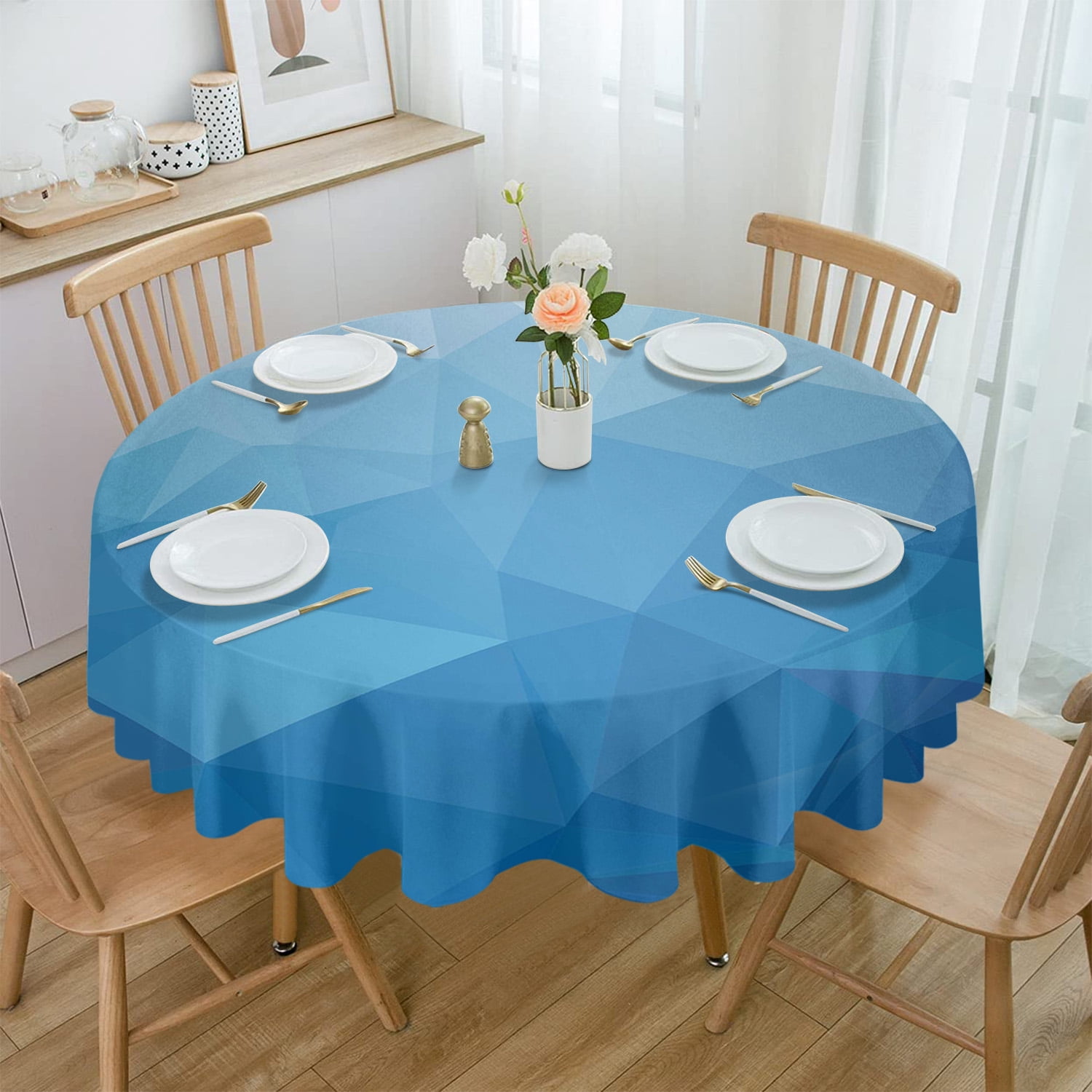 Triangle Color Block Blue Gradient Round Waterproof Tablecloth Home ...