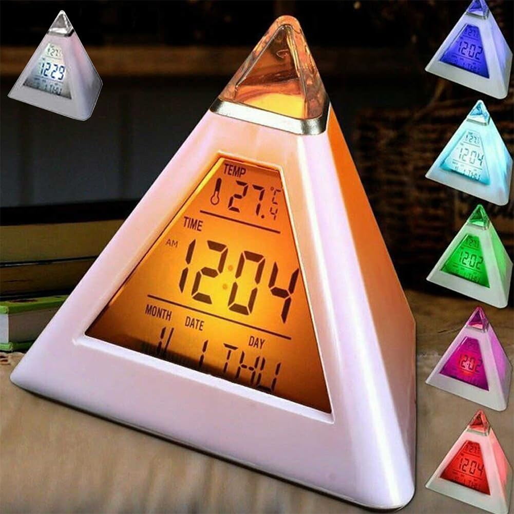 Triangle Color Changing Alarm Clock with LED Display - Digital Pyramid ...