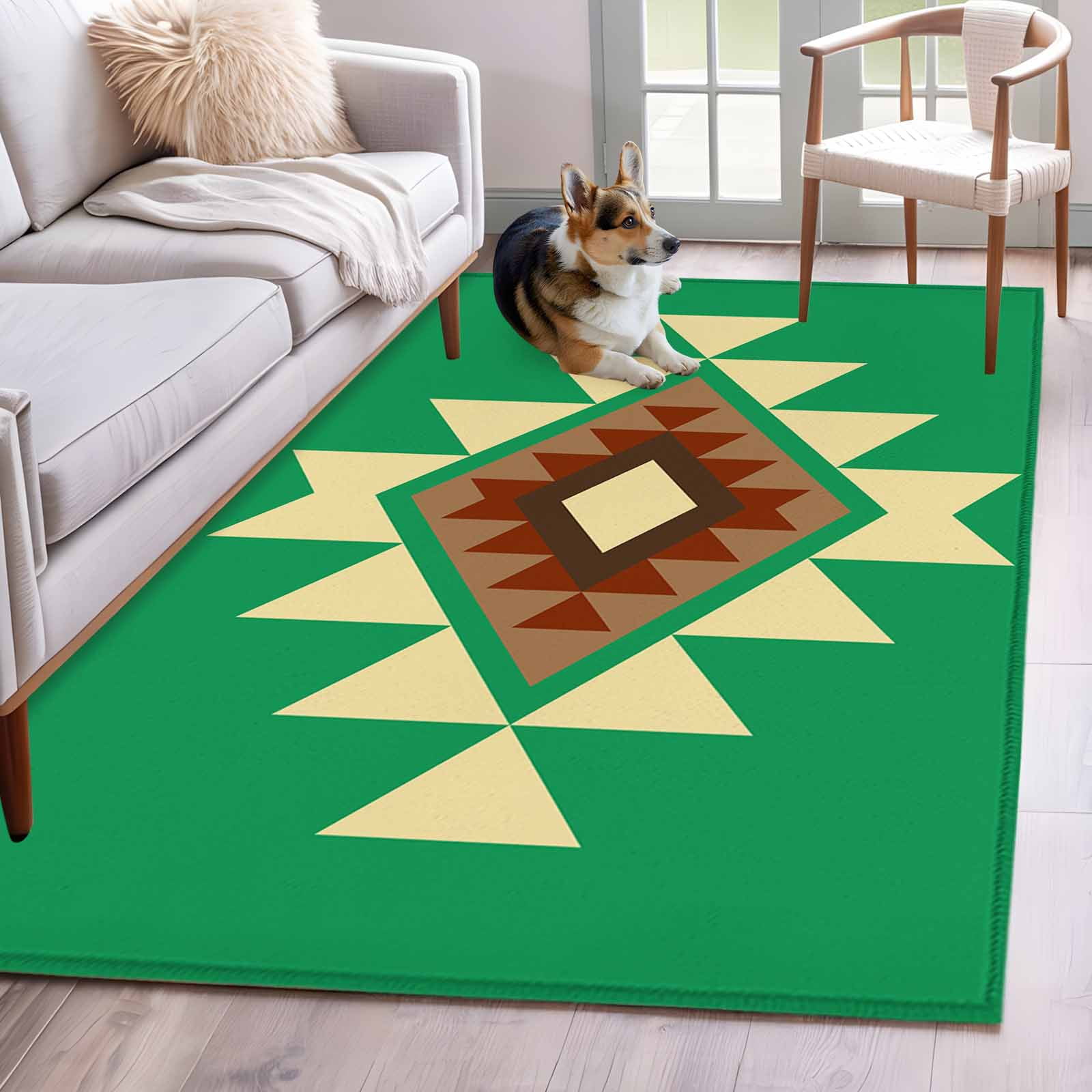Triangle Combination Pattern Area Rugs 4x6 ft Yellow Brown Green Retro ...