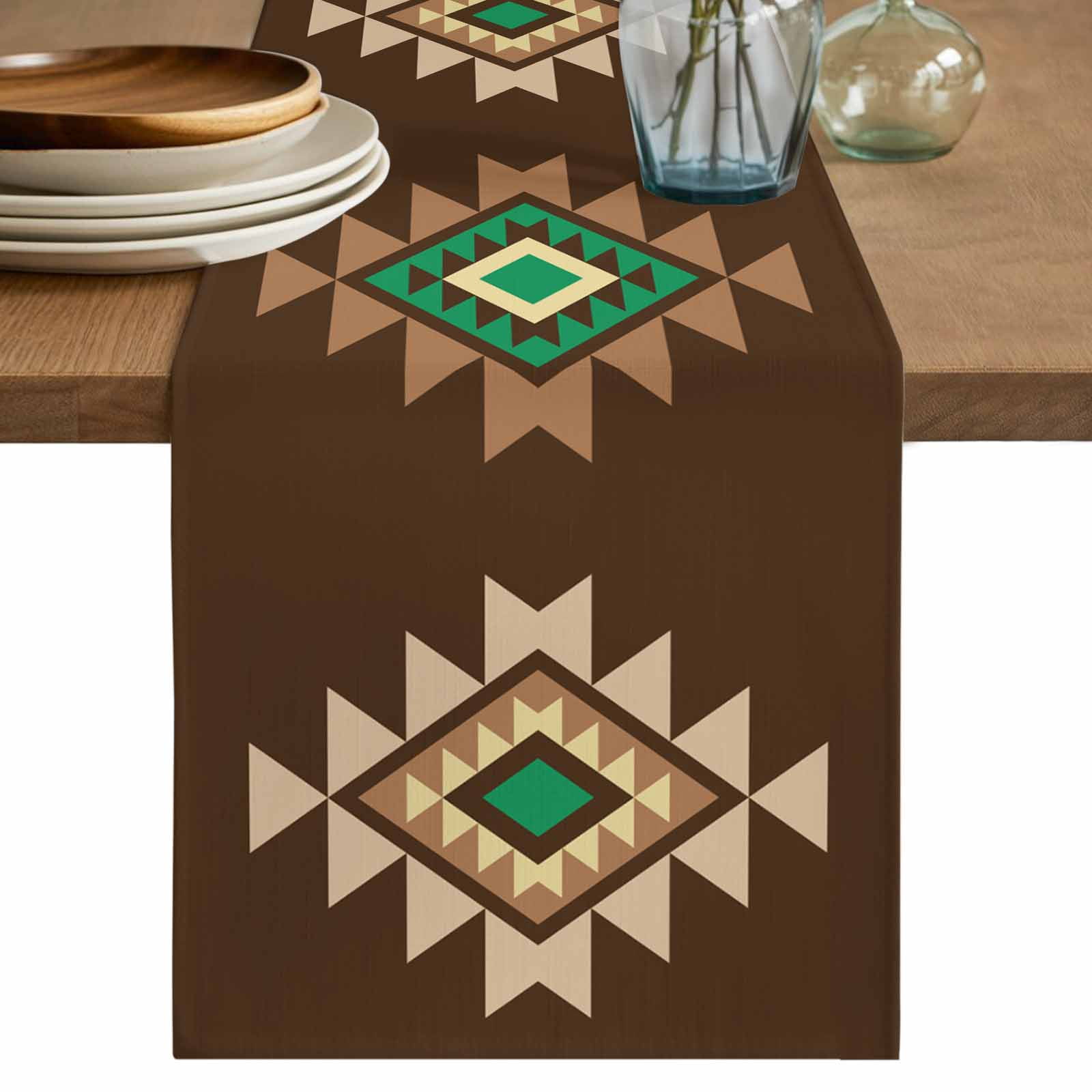 Triangle Combination Pattern Table Runner, Brown Green Retro Decor ...
