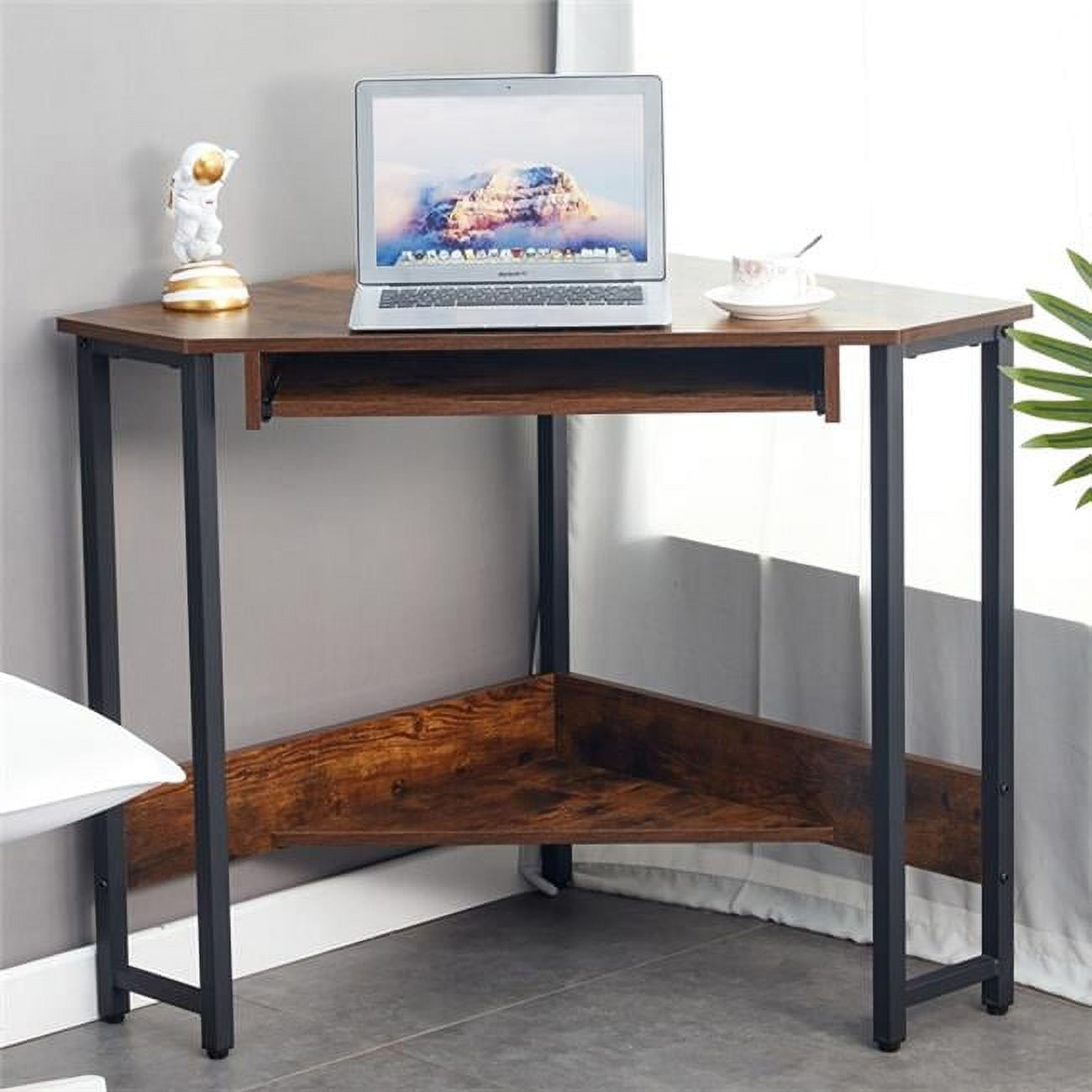 Triangle Computer Desk, Corner Desk With Smooth Keyboard Tray and ...