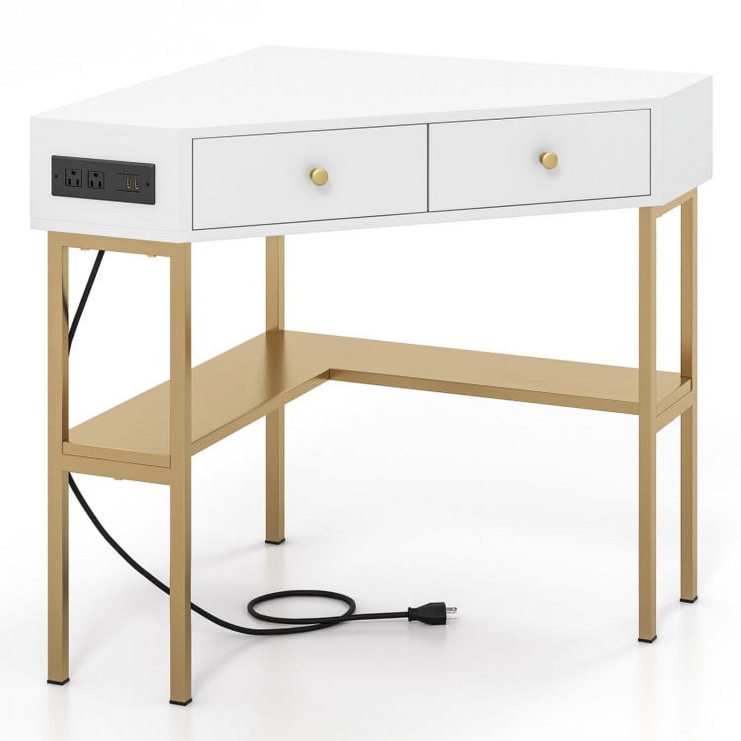 Triangle Corner Desk with Charging Station with 2 Drawers and Storage ...