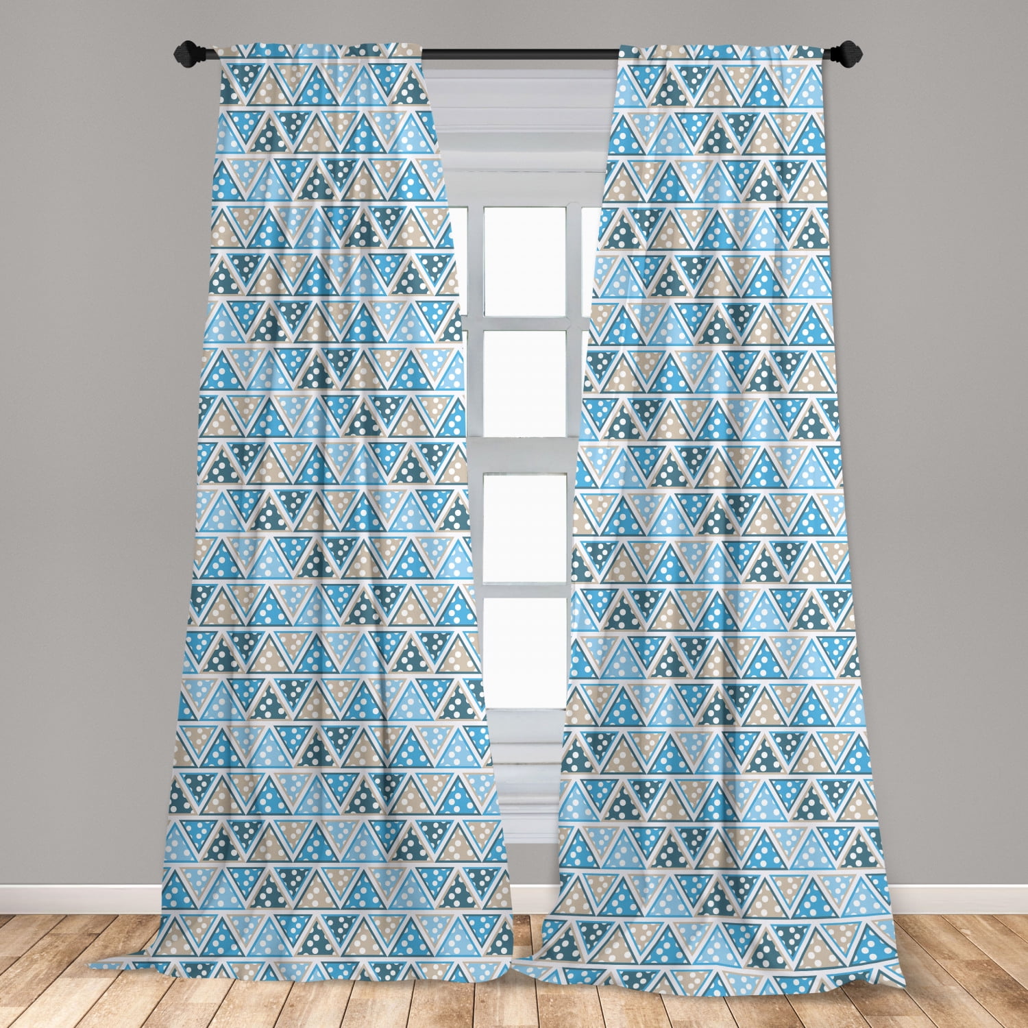 Triangle Curtains 2 Panels Set, Blue Toned Composition of Geometric ...