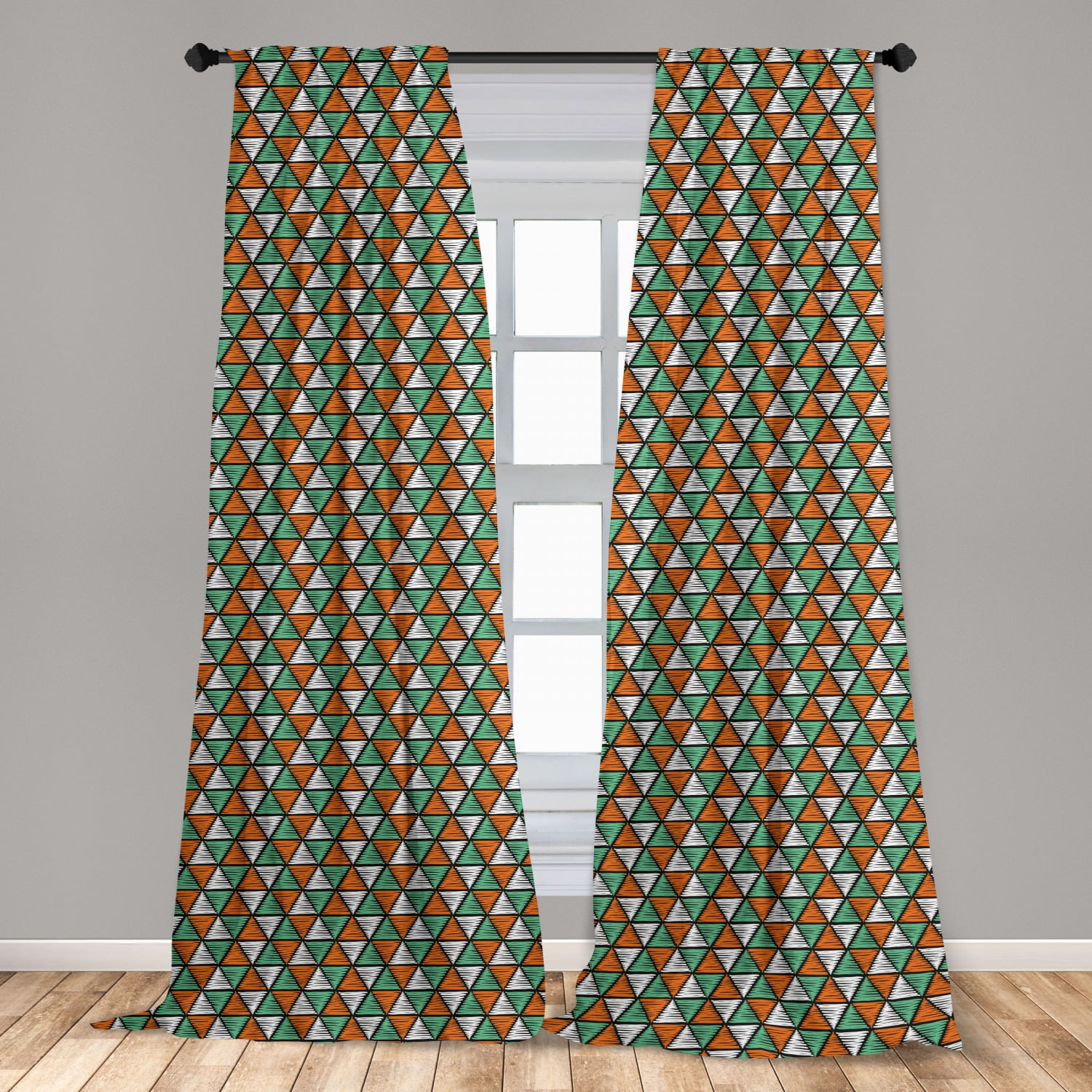 Triangle Curtains 2 Panels Set, Hand Drawn Geometric Shapes with Doodle ...