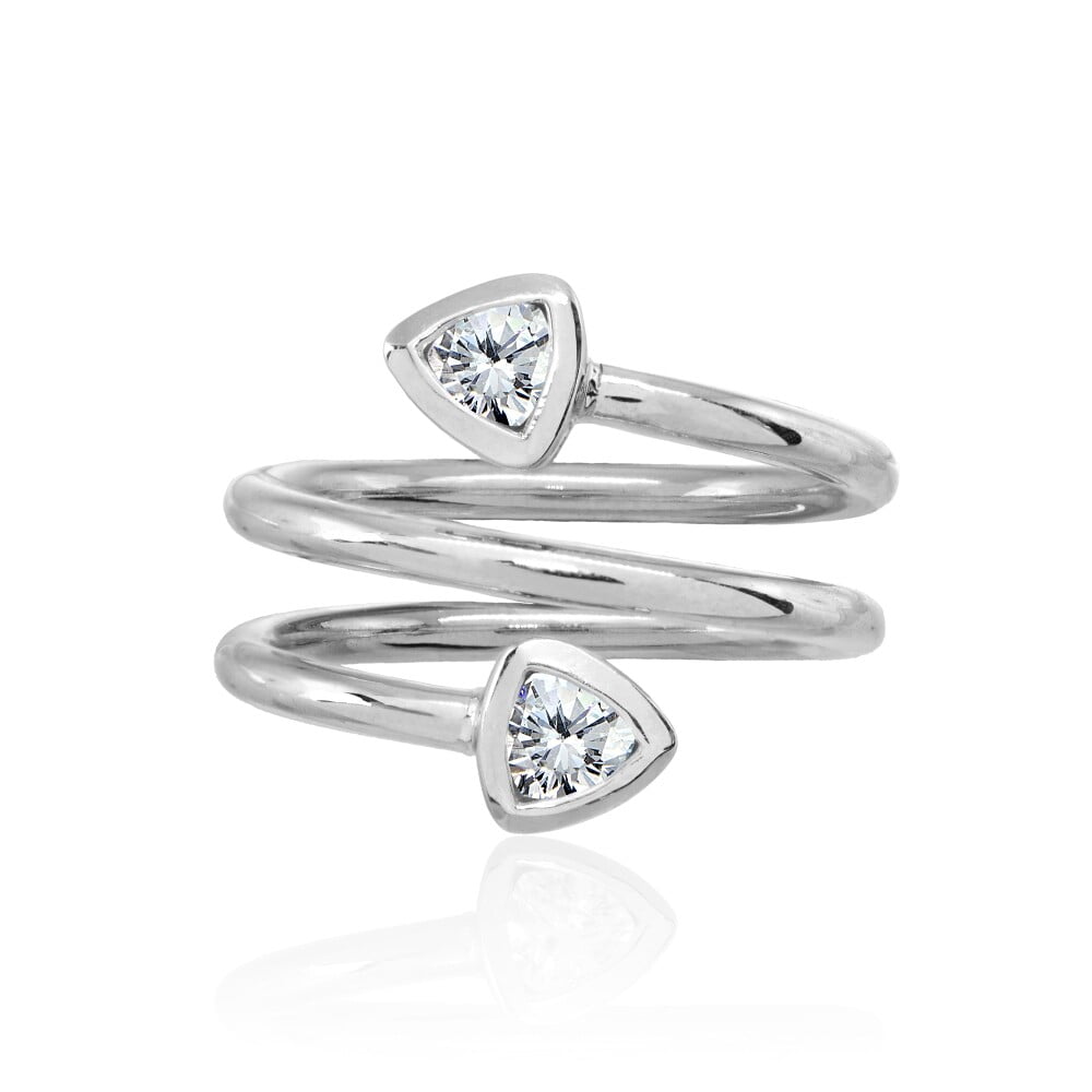 Triangle Cut Diamond Ring, Two Stone Diamond Ring, Spiral Wrap Around ...