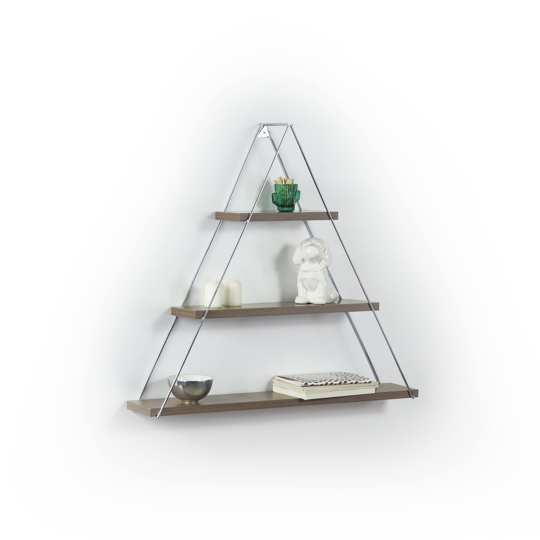 Triangle Decorative Hanging Shelf, 3 Layers Wooden Shelf with Metal ...