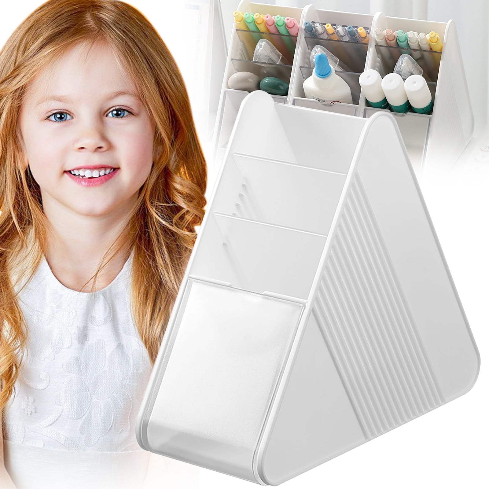 Triangle Desk Organizer Tray, Triangle Desktop Pen Holder With Storage ...