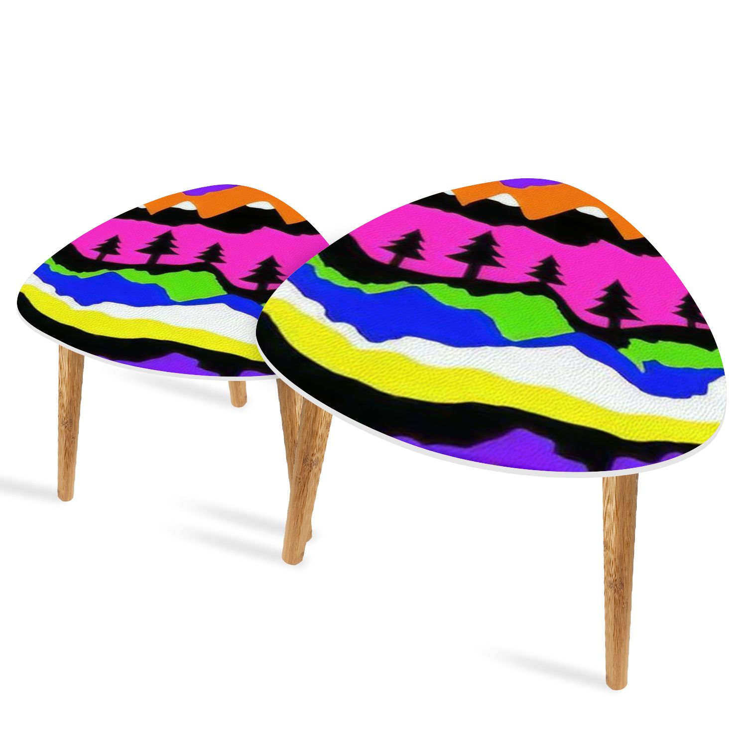 Triangle End Tables Set of 2 Abstract Hand Drawing Geometric Mountains ...