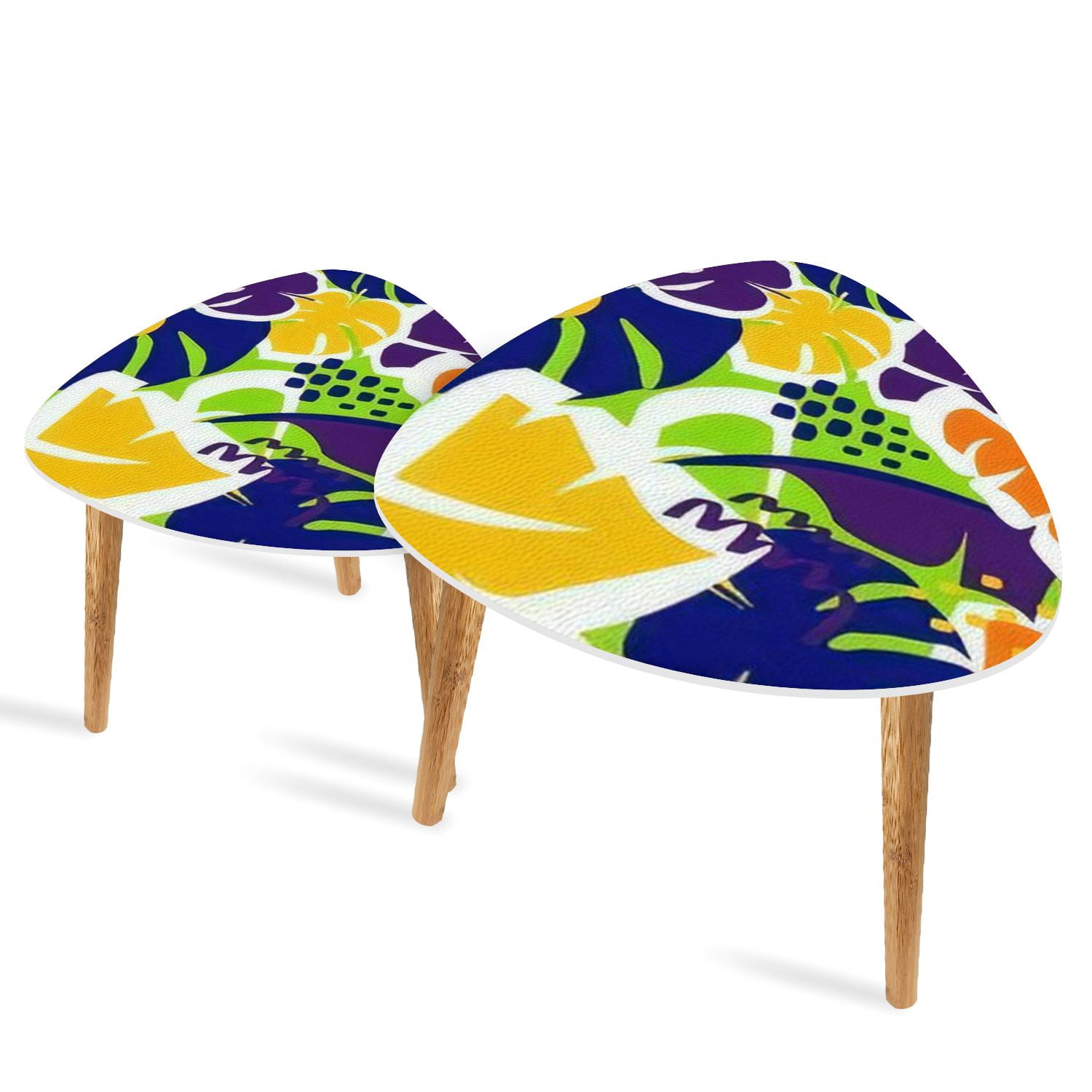 Triangle End Tables Set of 2 Abstract Hand Drawing Tropical Leaves ...