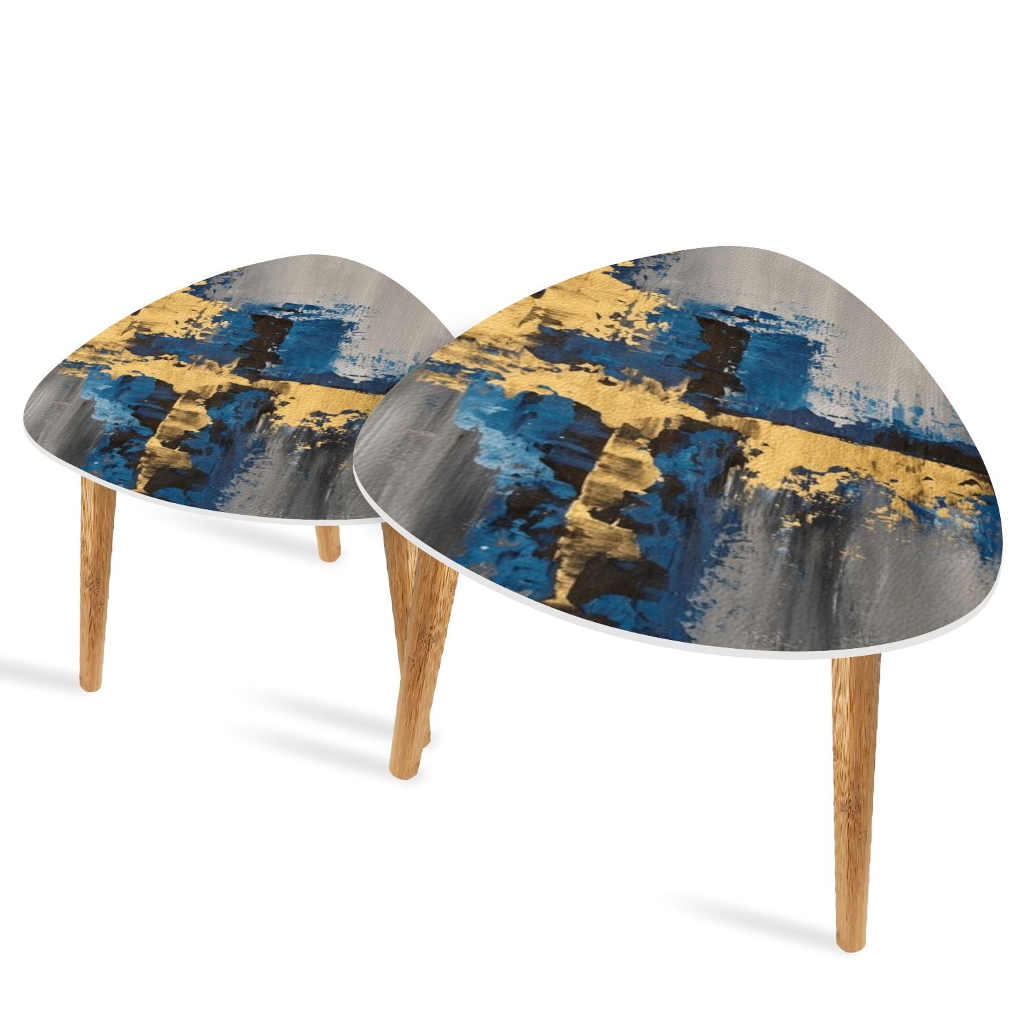 Triangle End Tables Set of 2 Abstract artwork earthy tones textured layers Ideal for modern ...