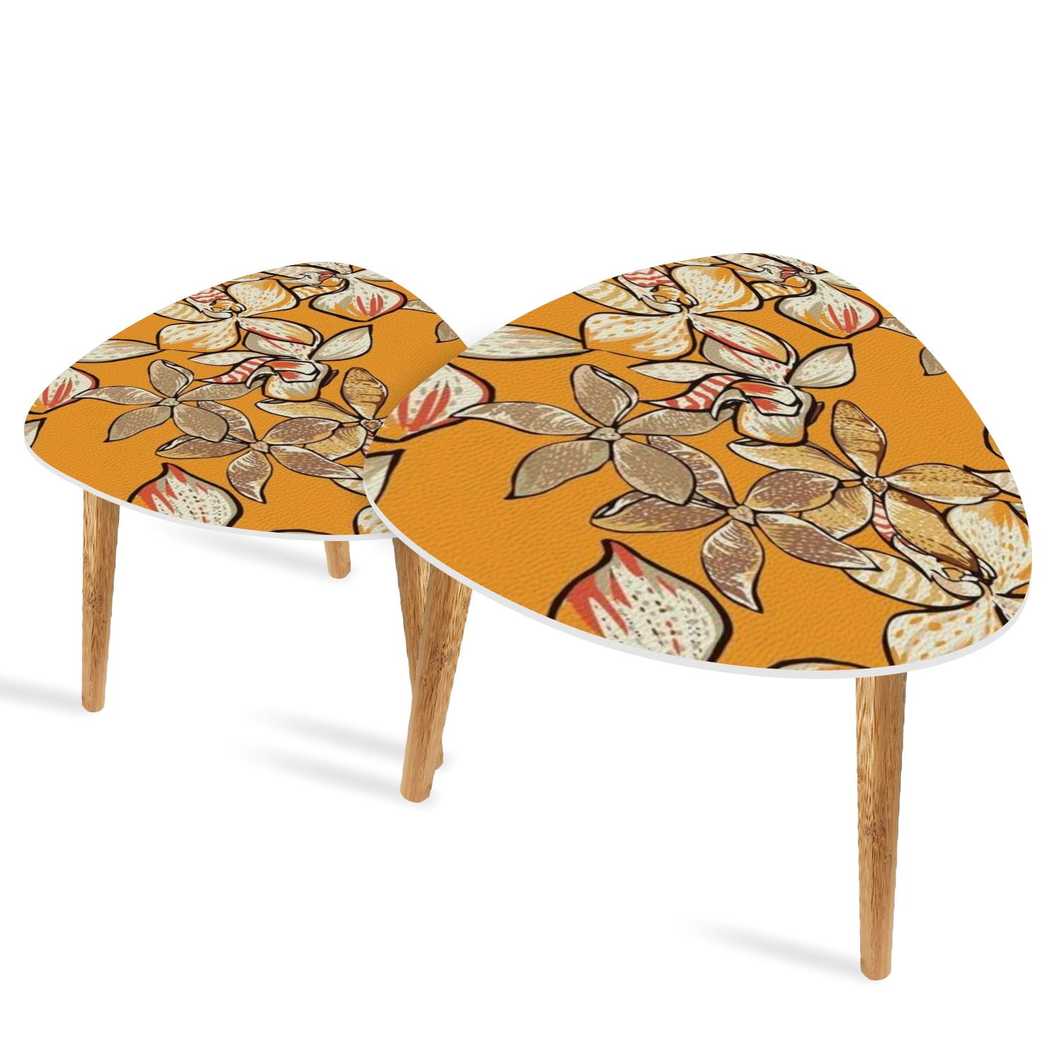 Triangle End Tables Set of 2 Abstract blooming bright flower motif ...