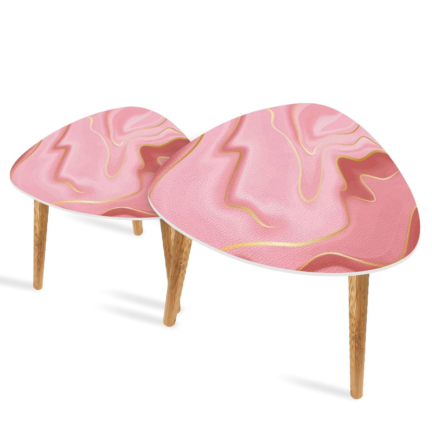 Triangle End Tables Set of 2 Abstract marble gold line veins Liquid ...