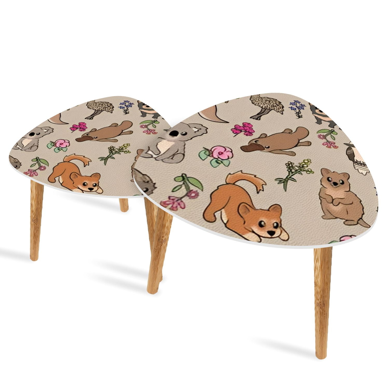 Triangle End Tables Set of 2 Adorable cute Australian animals kangaroo ...
