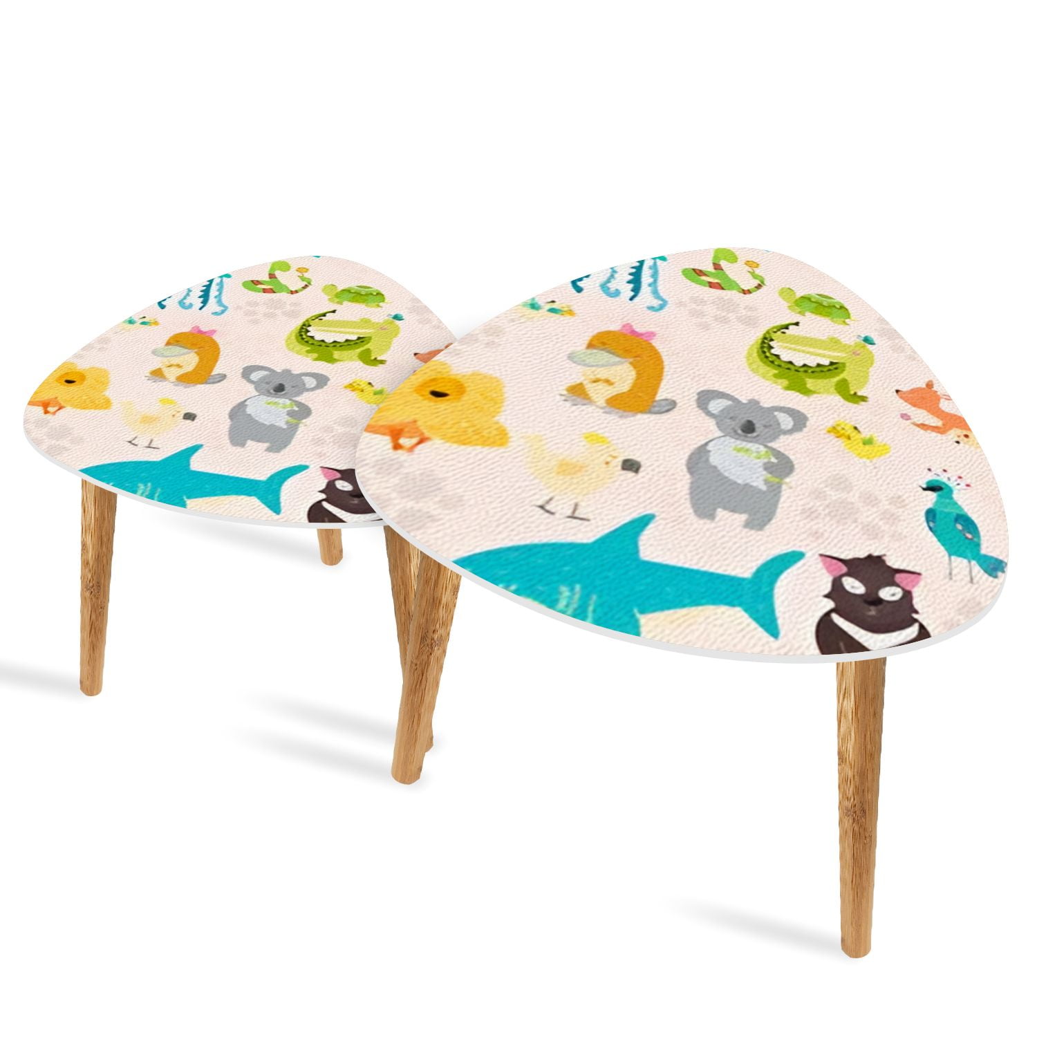 Triangle End Tables Set of 2 Animal Australian baby animals Parrot ...