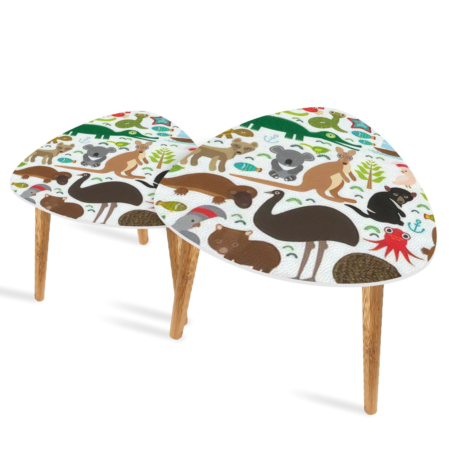 Triangle End Tables Set of 2 Animals Australia Echidna Platypus ostrich ...