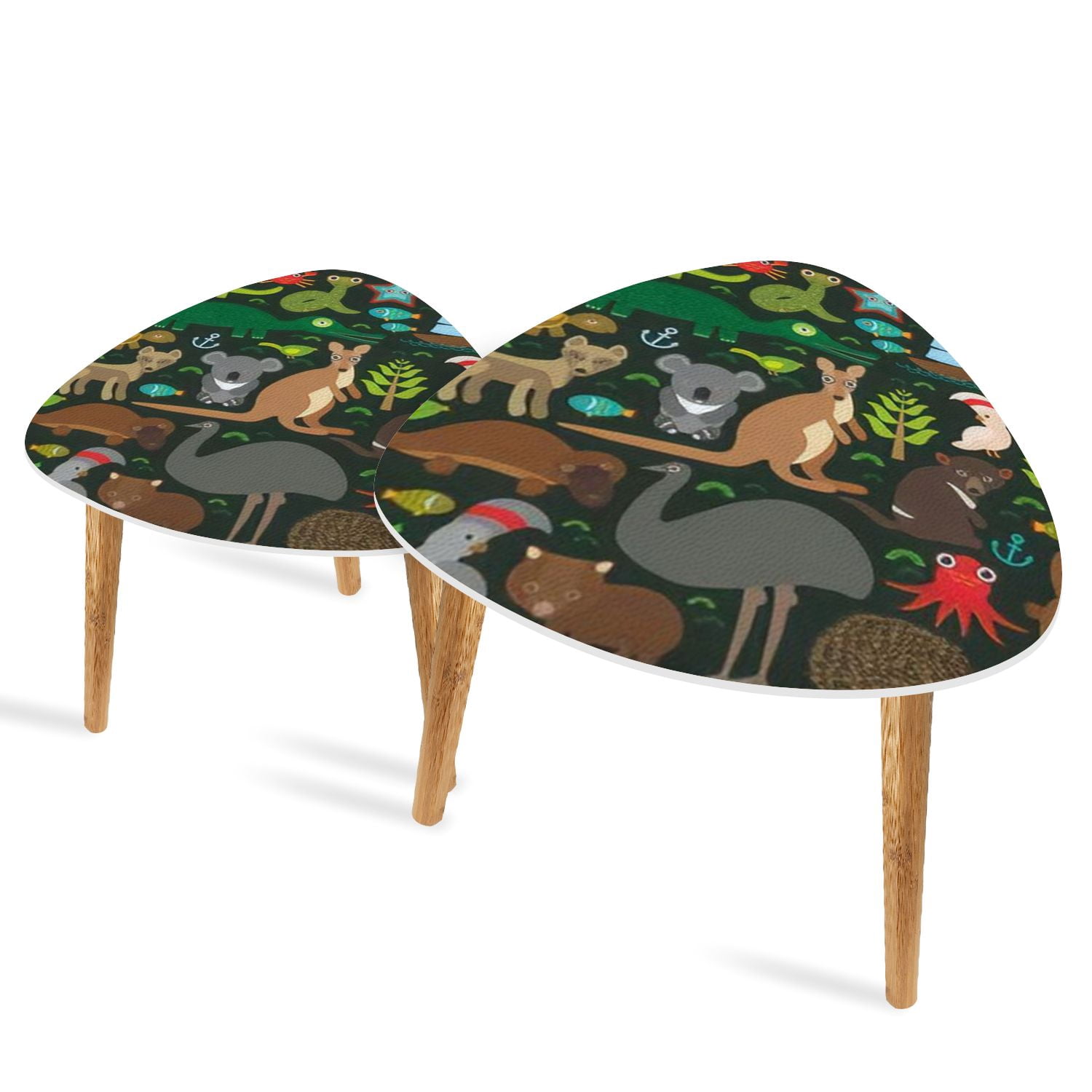 Triangle End Tables Set of 2 Animals Australia Echidna Platypus ostrich ...