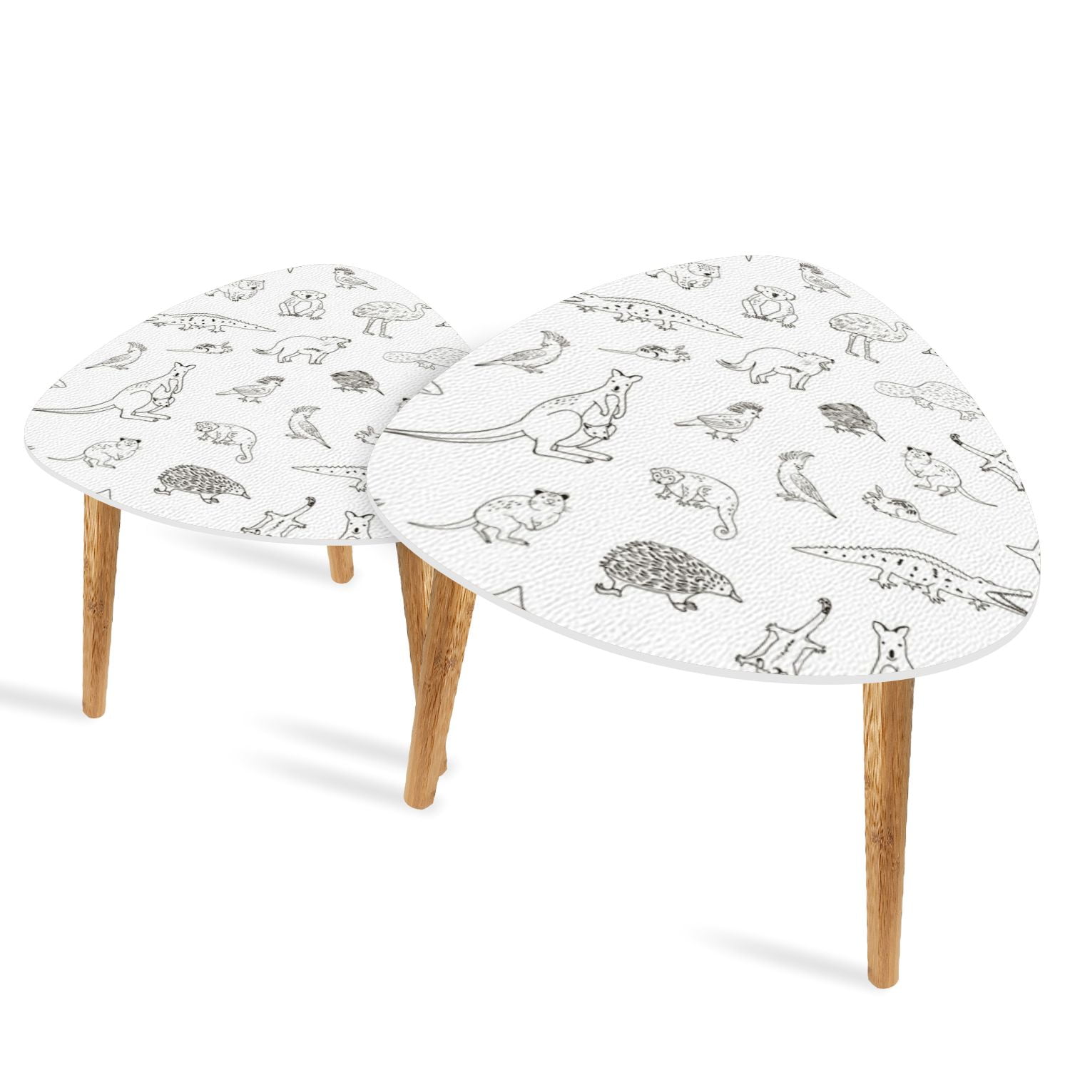 Triangle End Tables Set of 2 Australian animals kangaroo shark ...